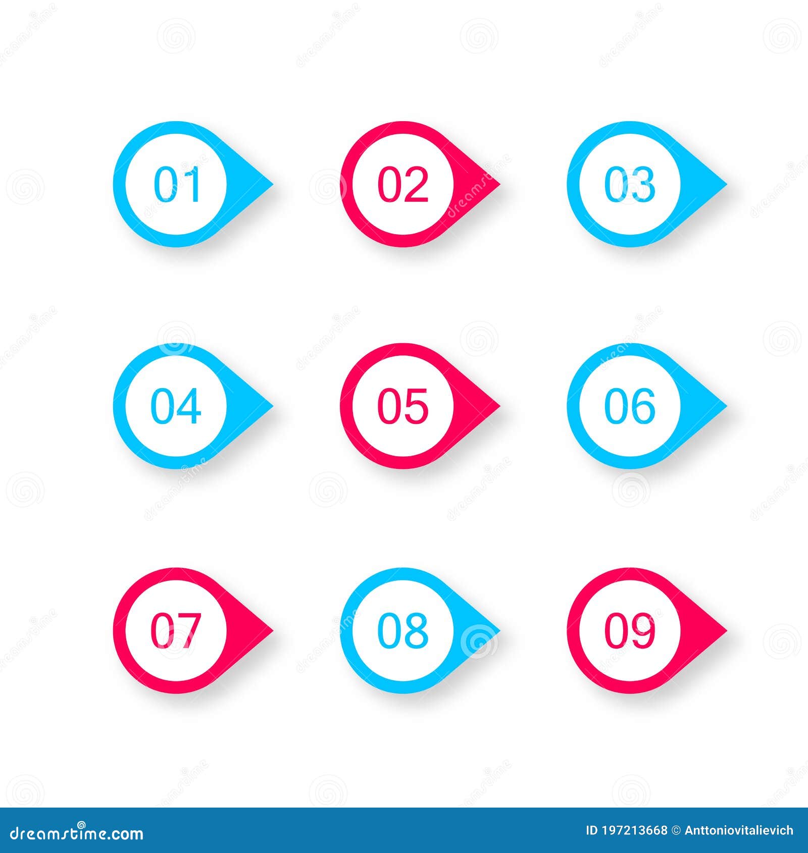 Color Set of Nine Numbers. from 0 To 9. 3D Point Numbers. Vector Stock ...
