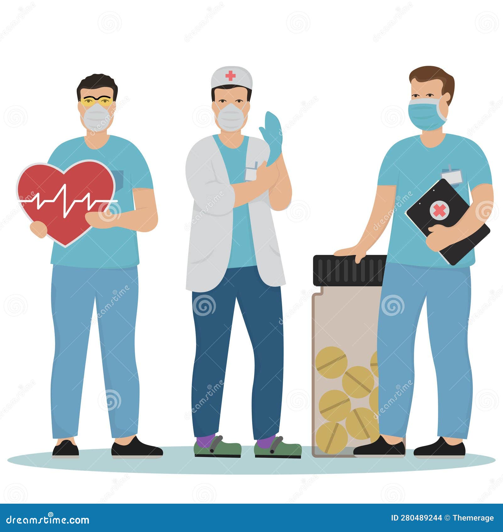 Color Set of Three Masked Medics in Vector Stock Vector - Illustration ...