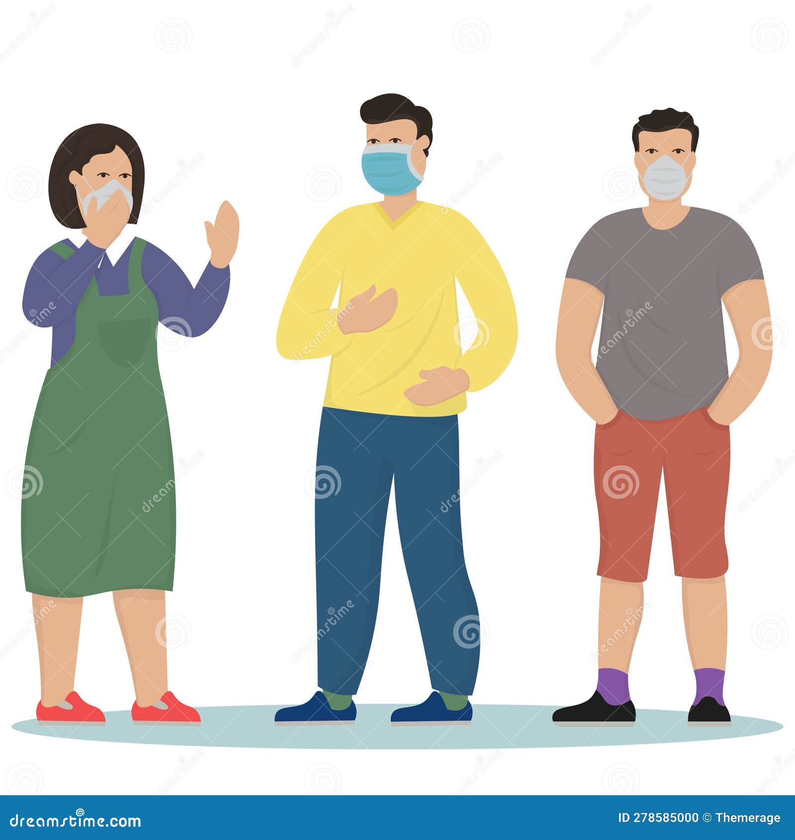 Color Set of Three Masked People in Vector Stock Vector - Illustration ...