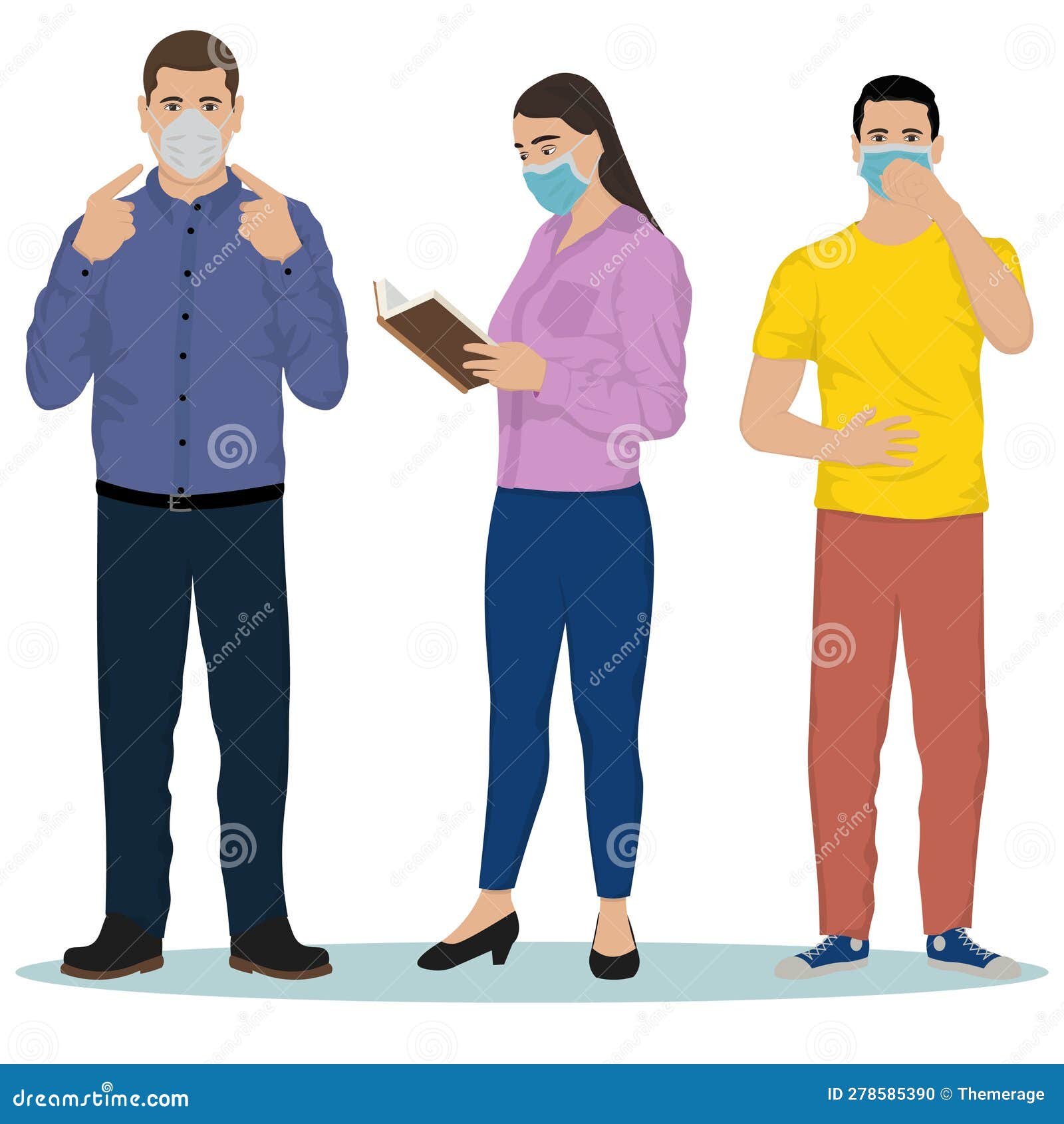 Color Set with Three Masked People in Vector and Illustration Stock ...