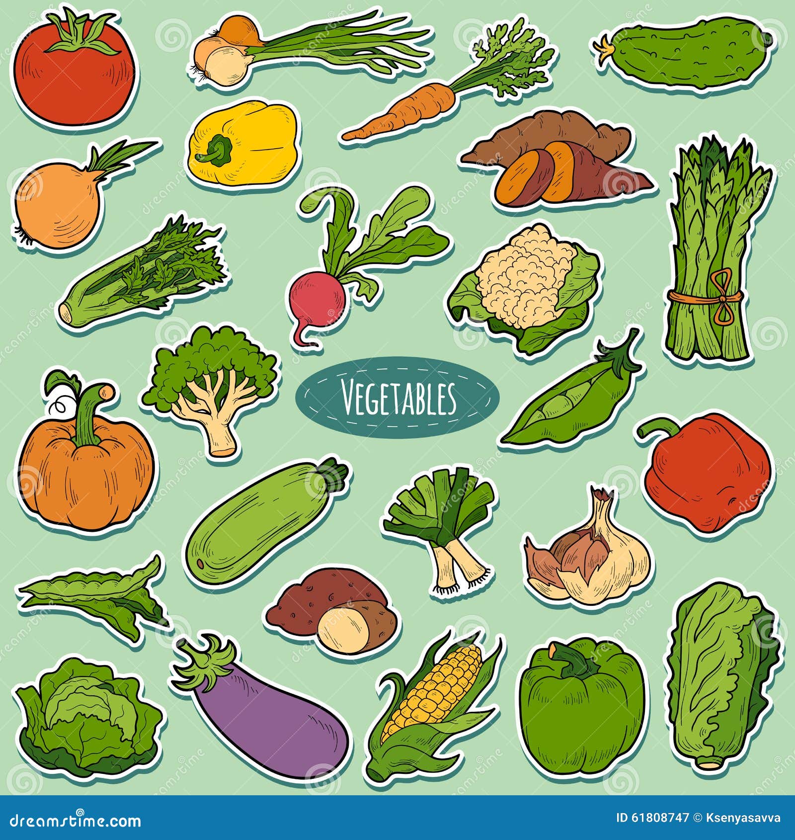 Color Set With Vegetables, Vector Cartoon Stickers | CartoonDealer.com ...