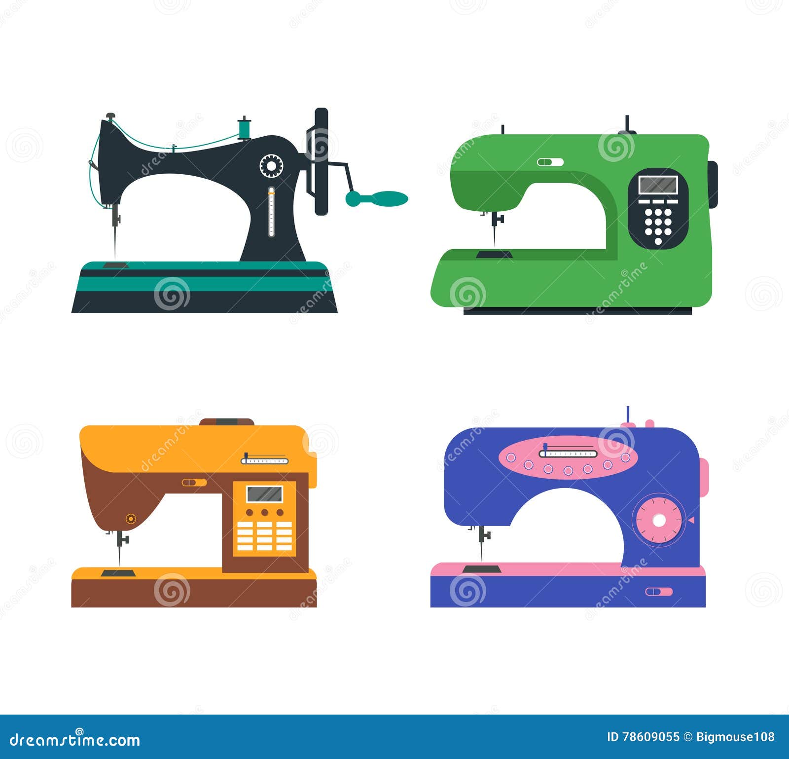 Color Sewing Machine Set. Retro and Modern. Vector Stock Vector ...