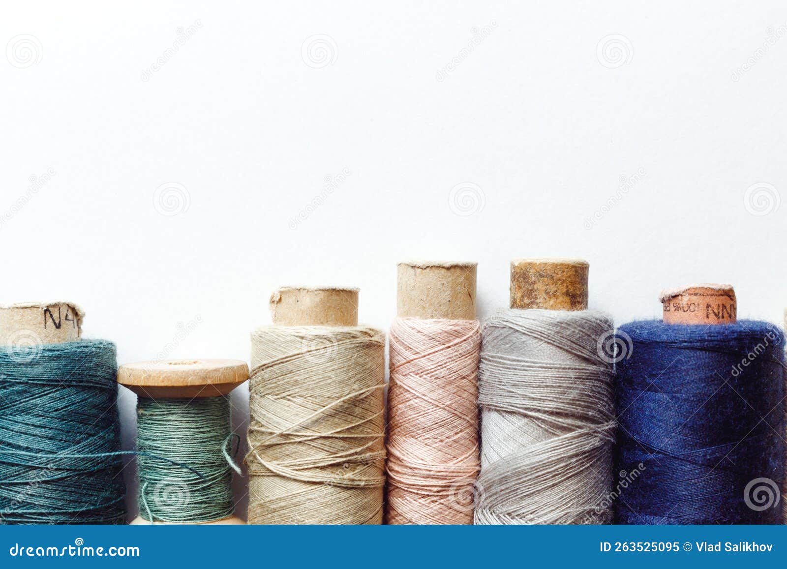 Color Sewing Threads on White Background, Top View Stock Image - Image ...