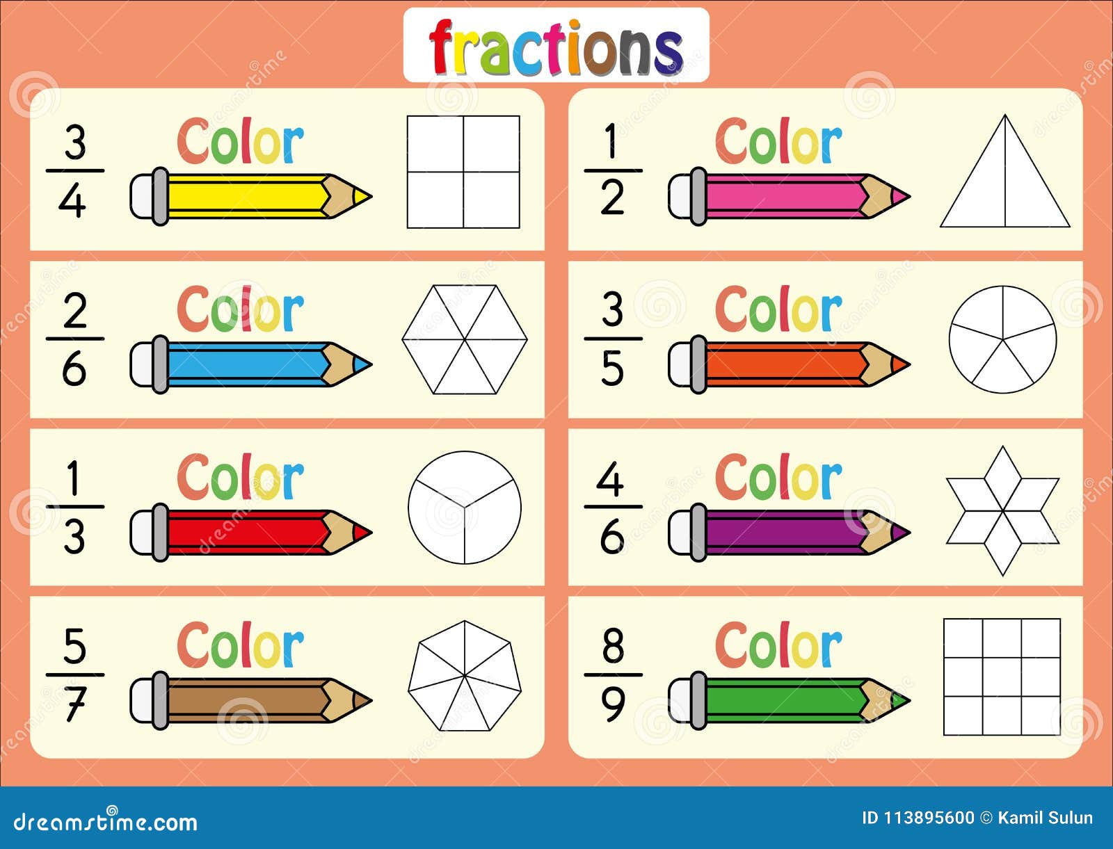 Color The Shape To Show The Fraction, Educational, Color The Parts Of ... Color The Shape To Show The Fraction, Educational, Color The Parts Of ...