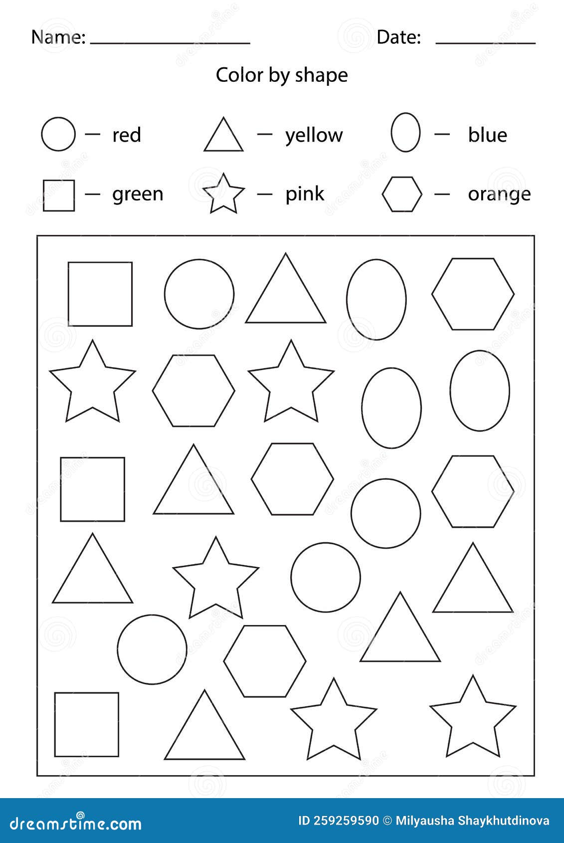 Color by Shapes. Black and White Shapes Stock Vector - Illustration of ...