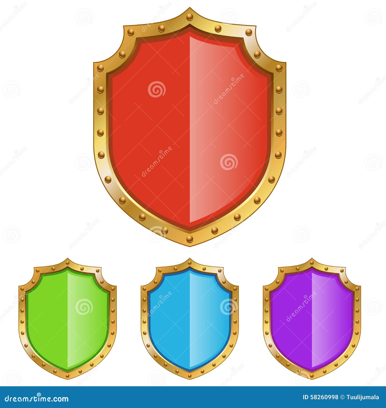 Color Shield with Golden Frame Stock Vector - Illustration of dimension ...
