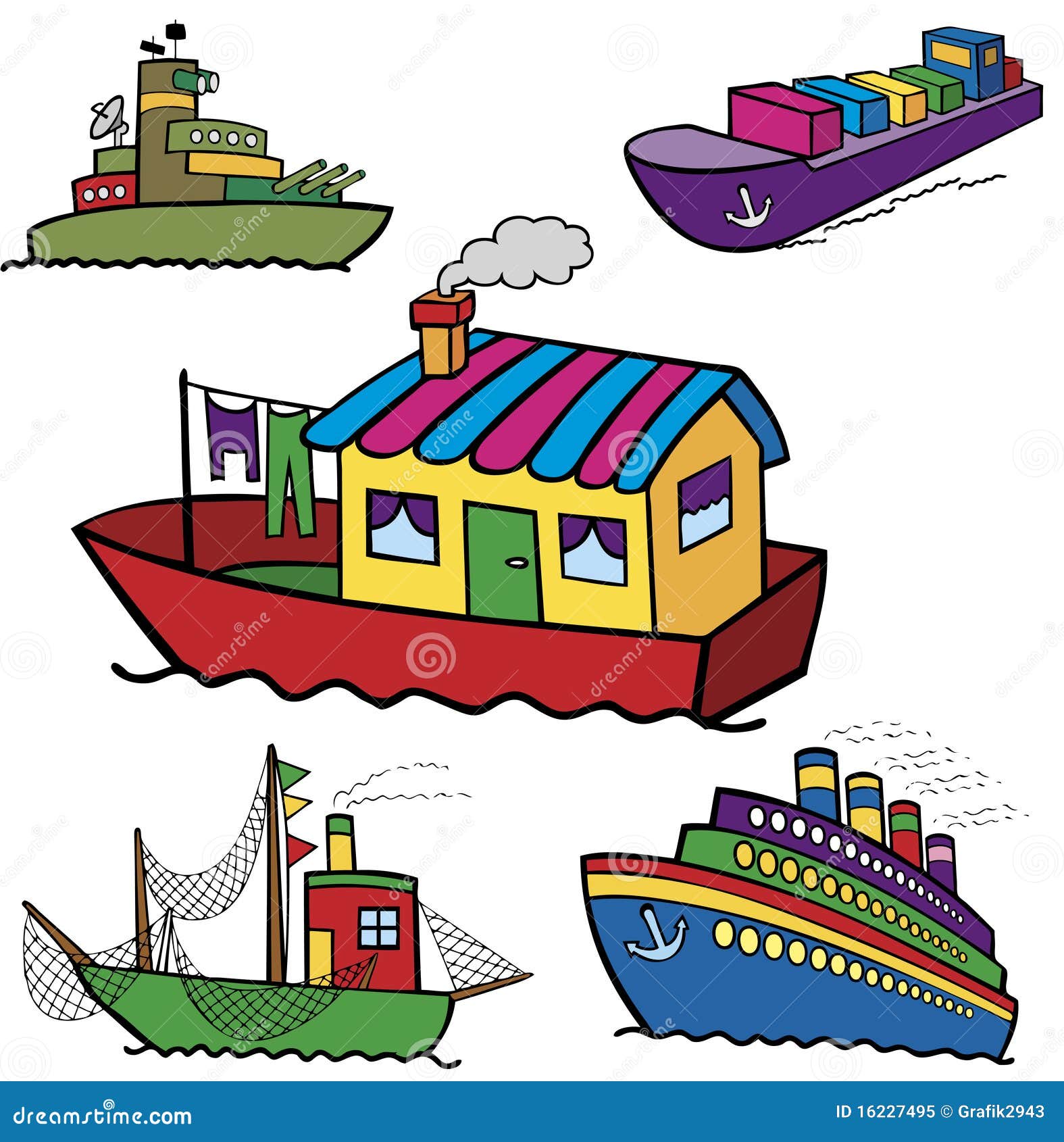 Color ships collection stock vector. Illustration of summer - 16227495