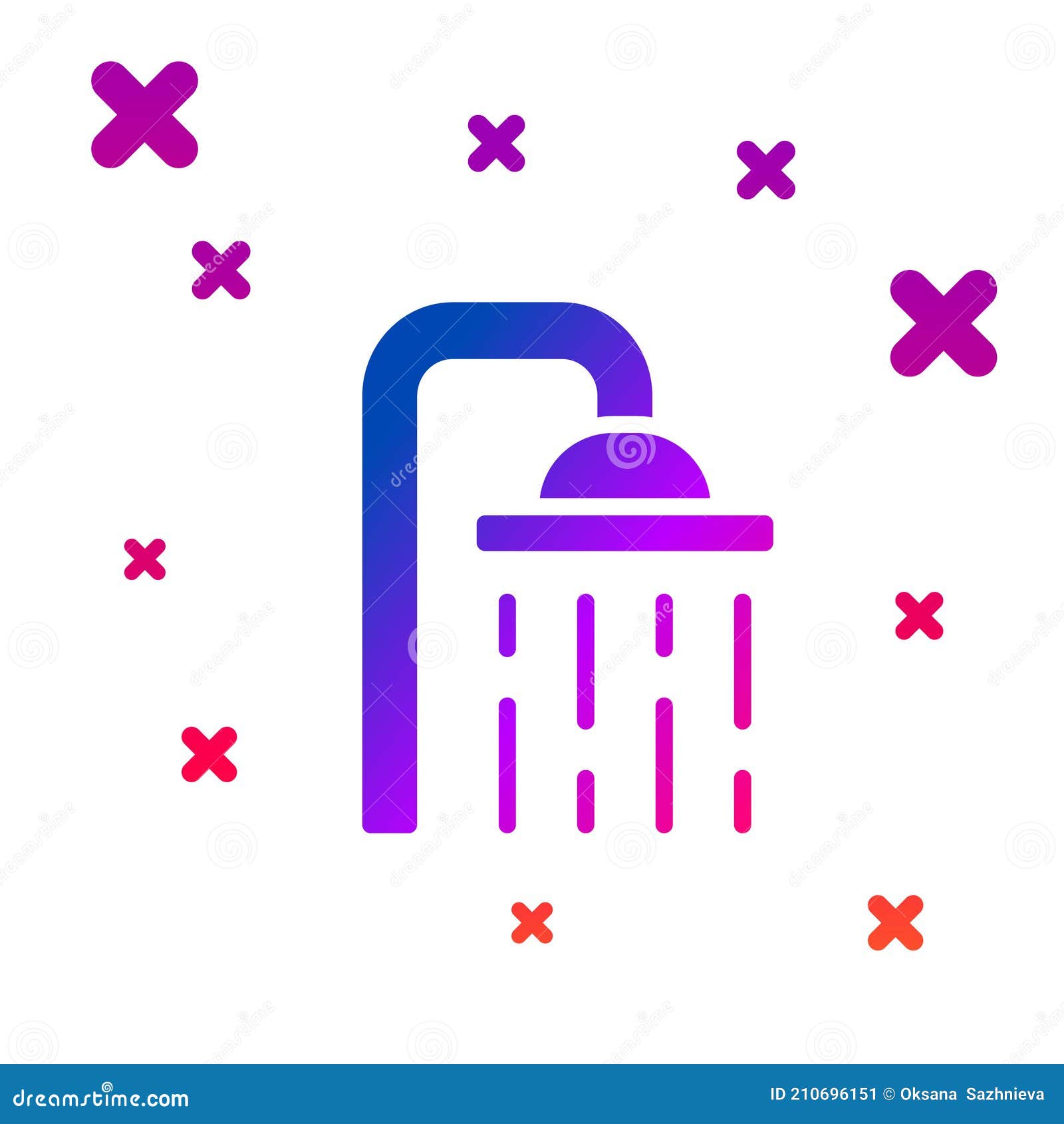 Color Shower Head with Water Drops Flowing Icon Isolated on White ...