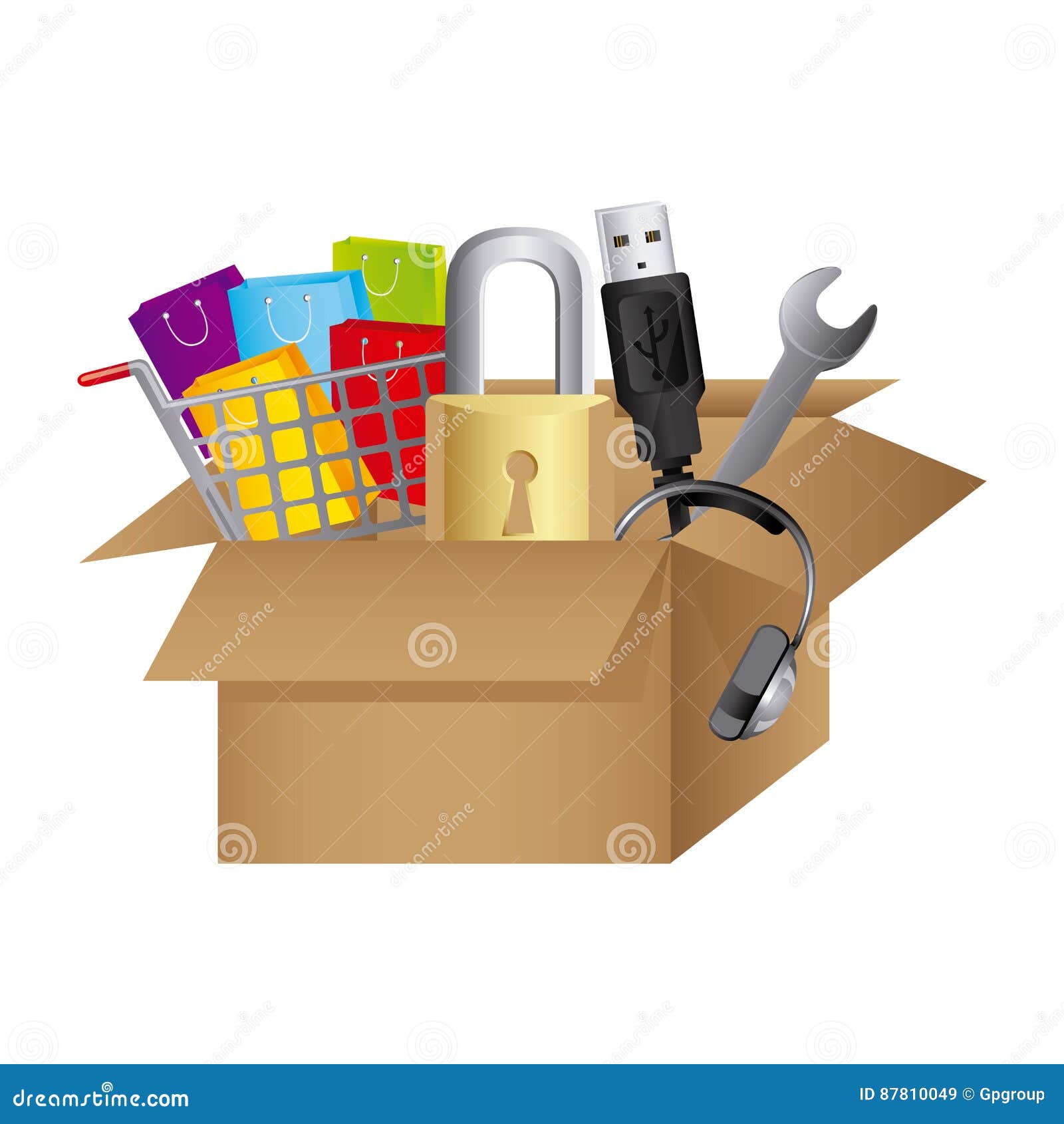 Color Silhouette with Box Obsolete Objects Stock Illustration ...