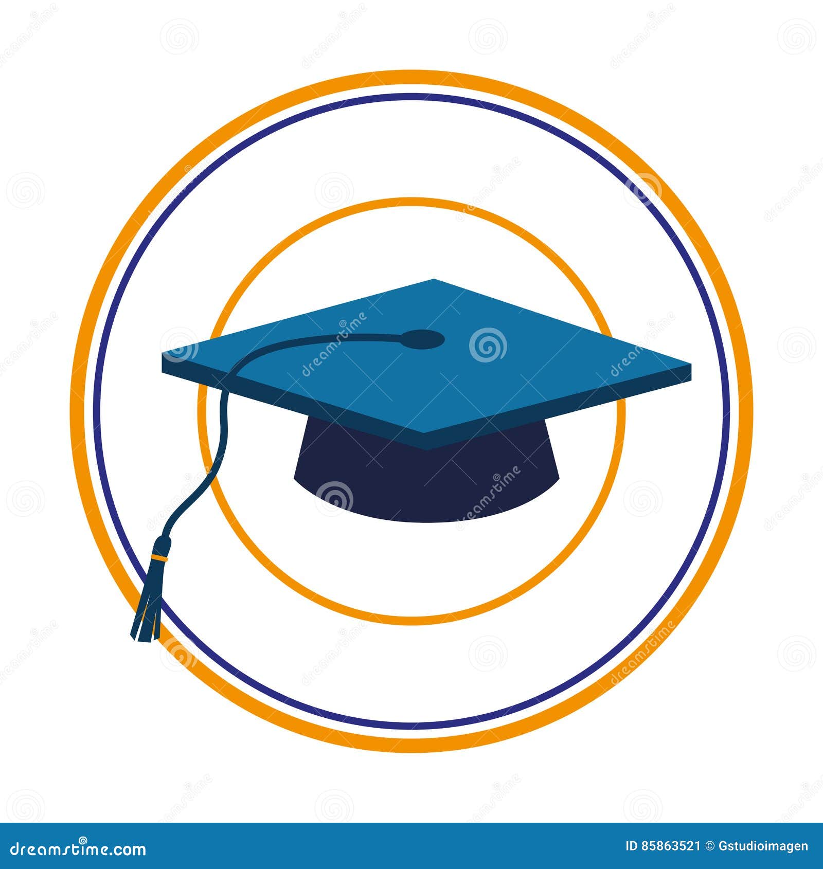 Color Silhouette with Dark Blue Graduation Cap in Circular Frame Stock ...