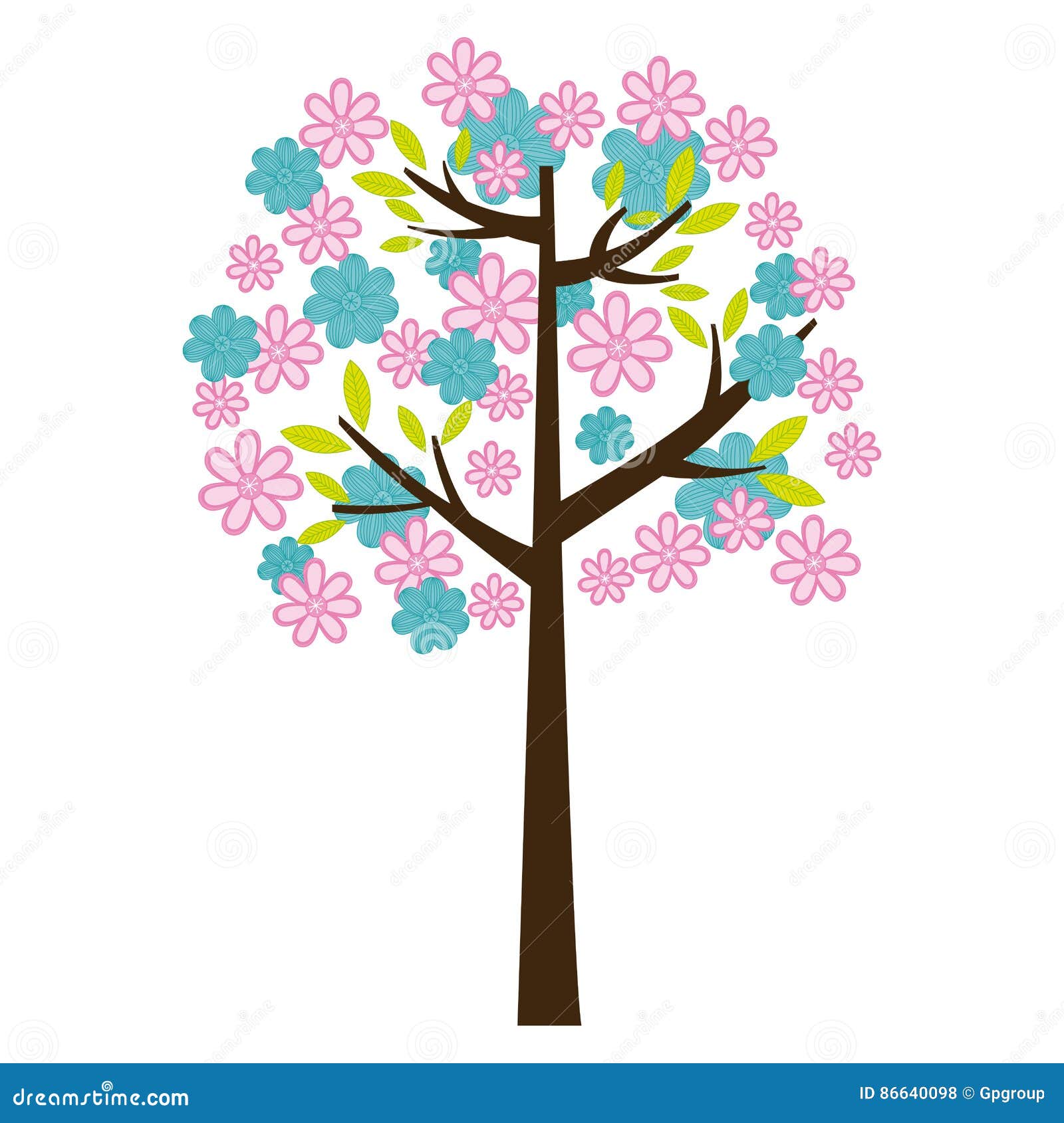 Color Silhouette with Floral Tree Stock Illustration - Illustration of ...