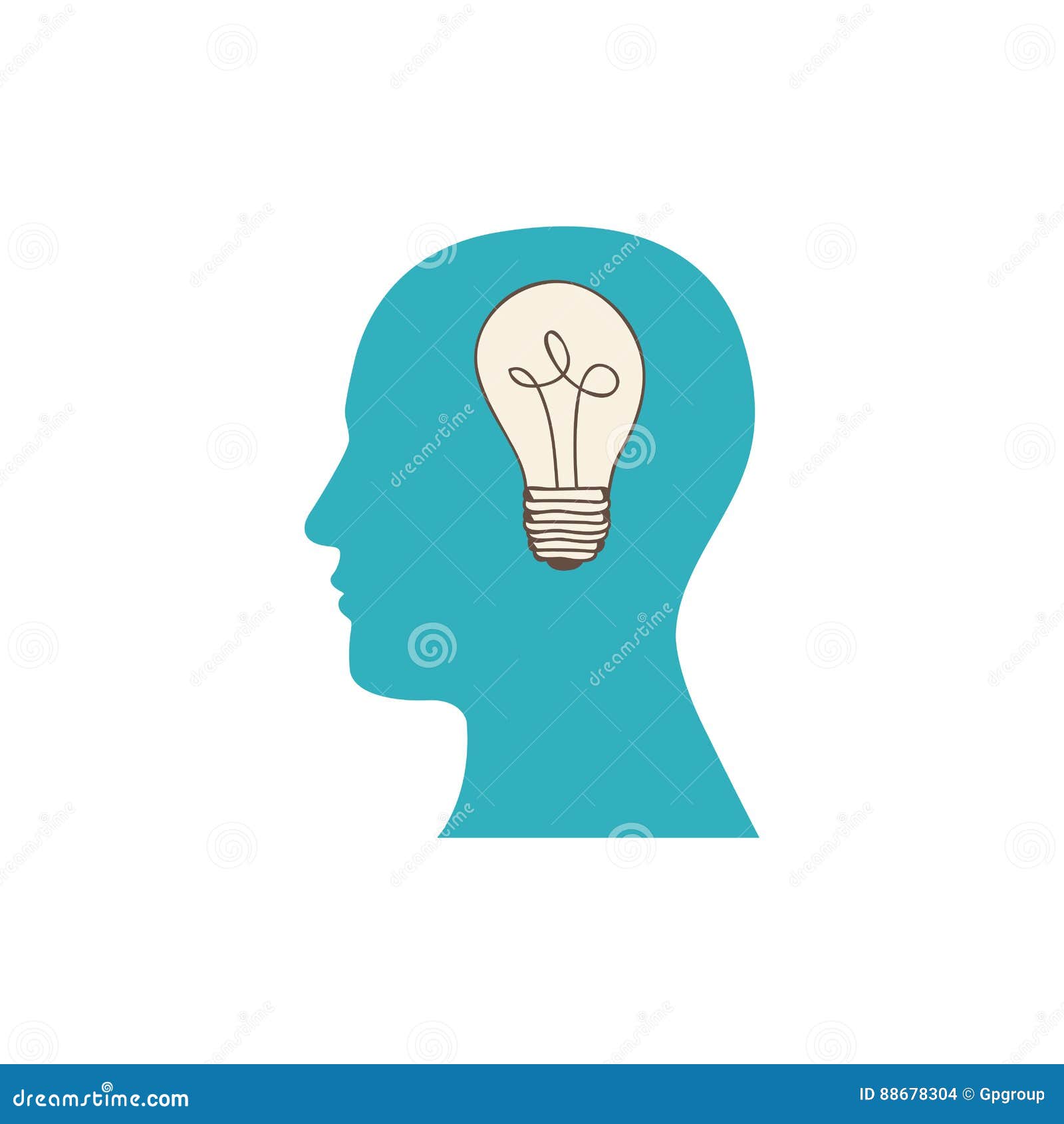 Color Silhouette of Human Face with Light Bulb in Mind Stock ...