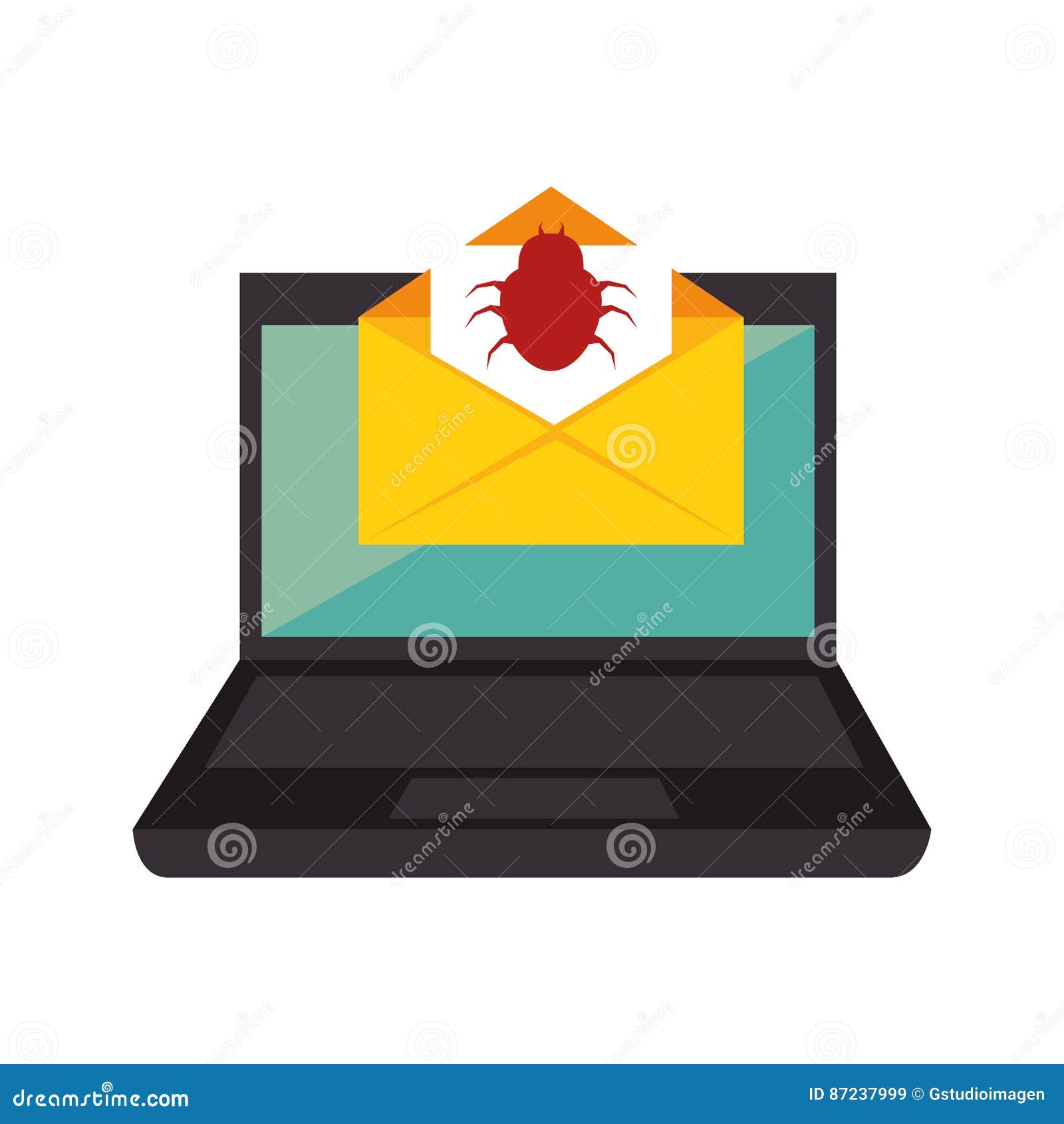 Color Silhouette with Laptop Computer and Virus Mail Stock Vector ...