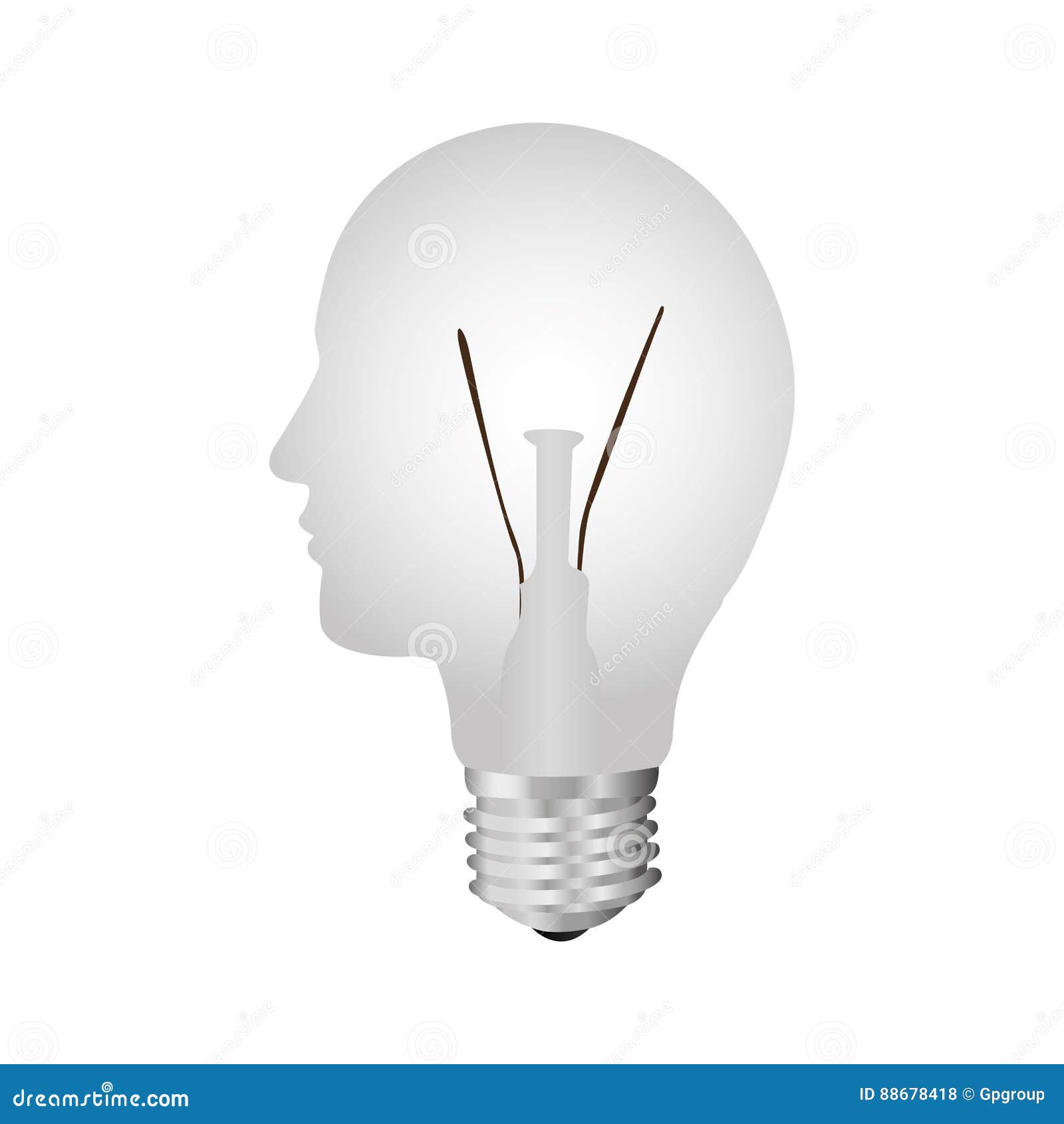 Color Silhouette of Light Bulb with Glass in Shape of Human Face Stock ...