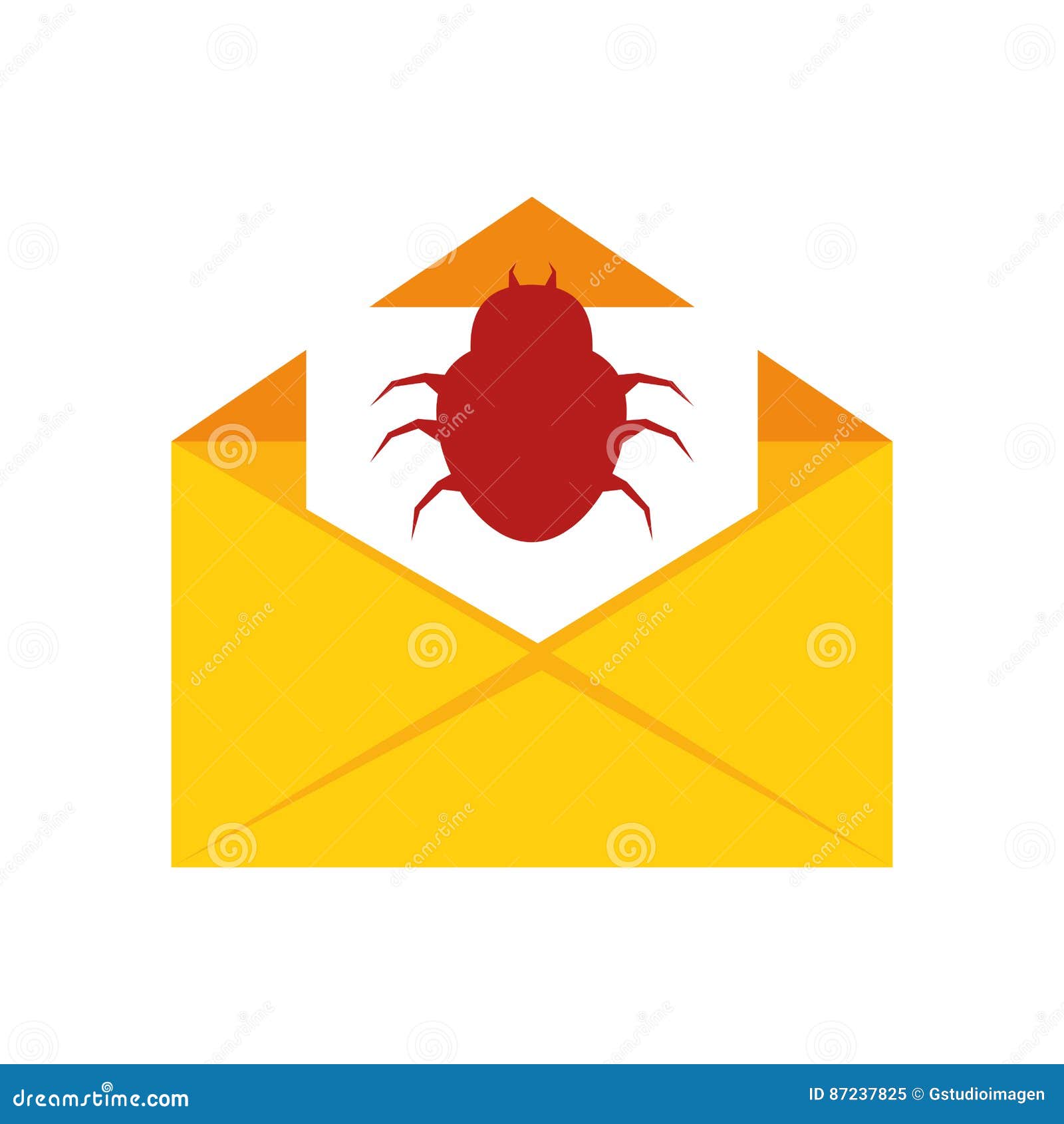 Color Silhouette with Open Envelope Mail with Beetle Virus Stock Vector ...