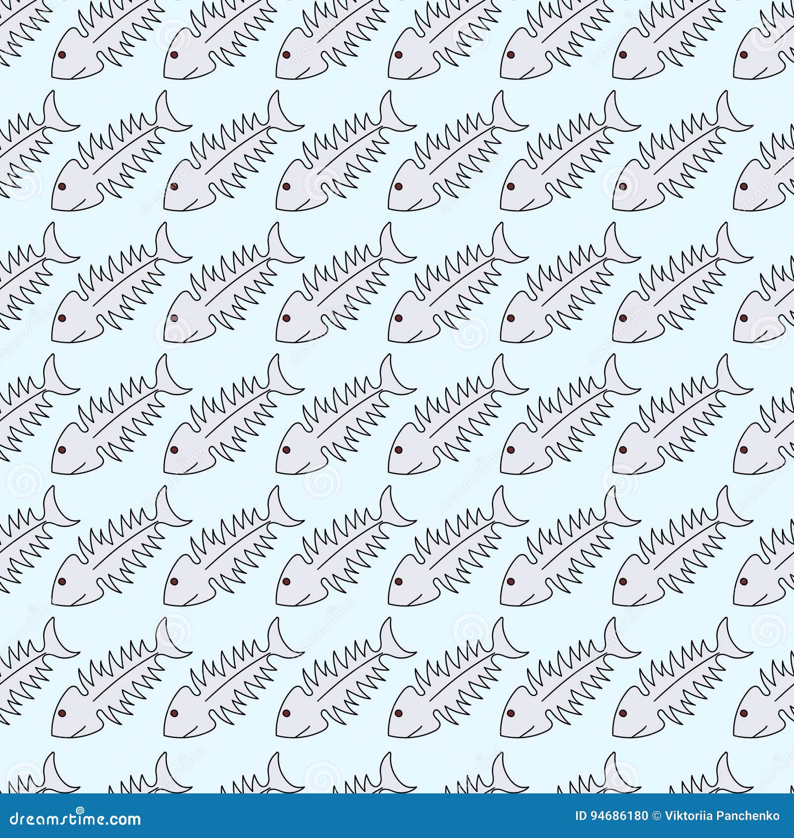 Color Skeleton of Fish, Bone Design Vector Illustration Seamless Stock ...