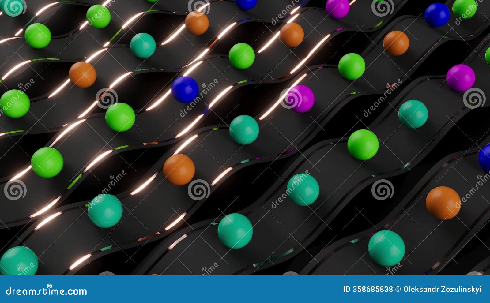 Color Spheres Move on Curve Paths 3d Stock Illustration - Illustration ...