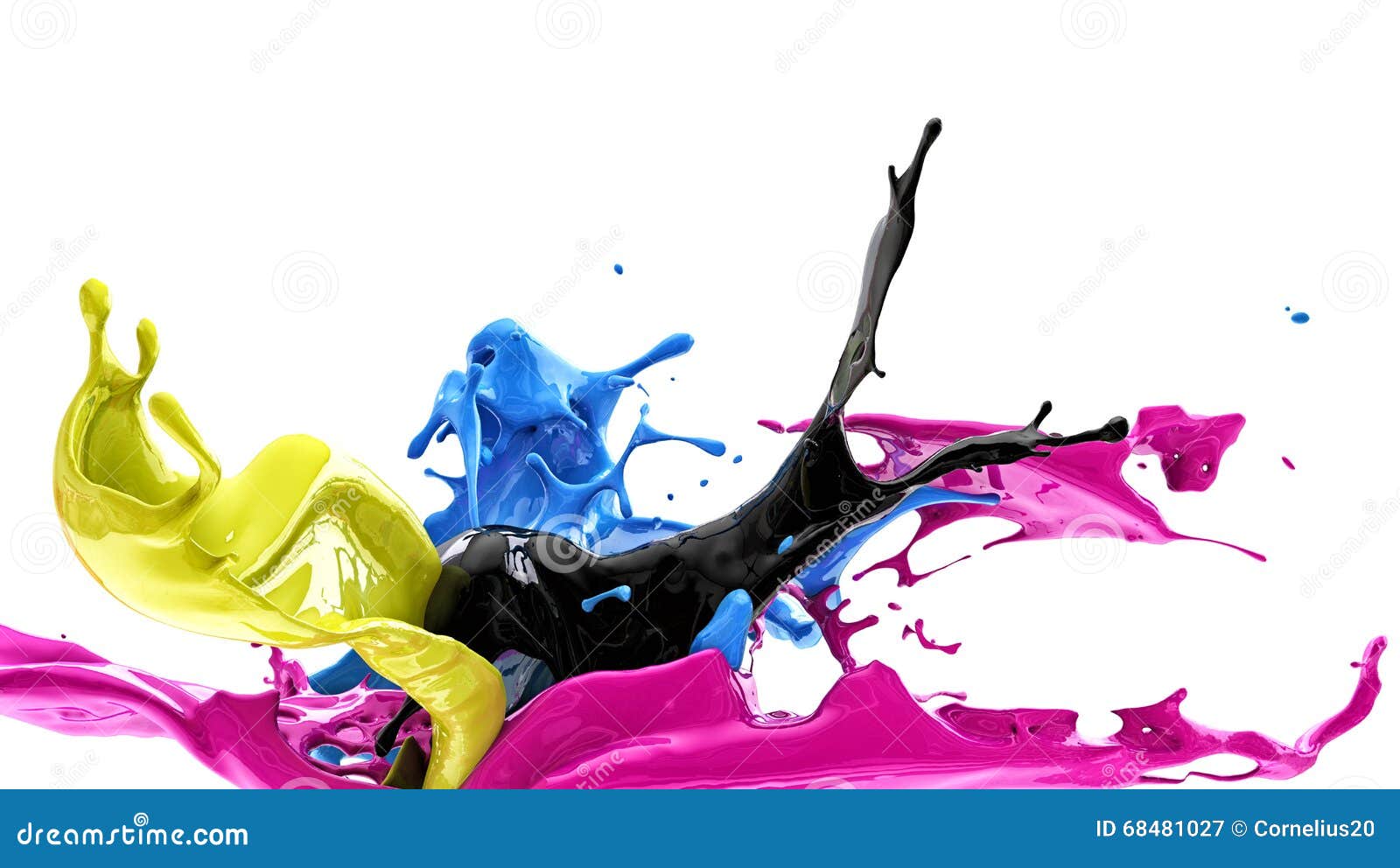 Splash Of CMYK Paint Splashing Cyan, Magenta, Yellow, Black Isolated ...