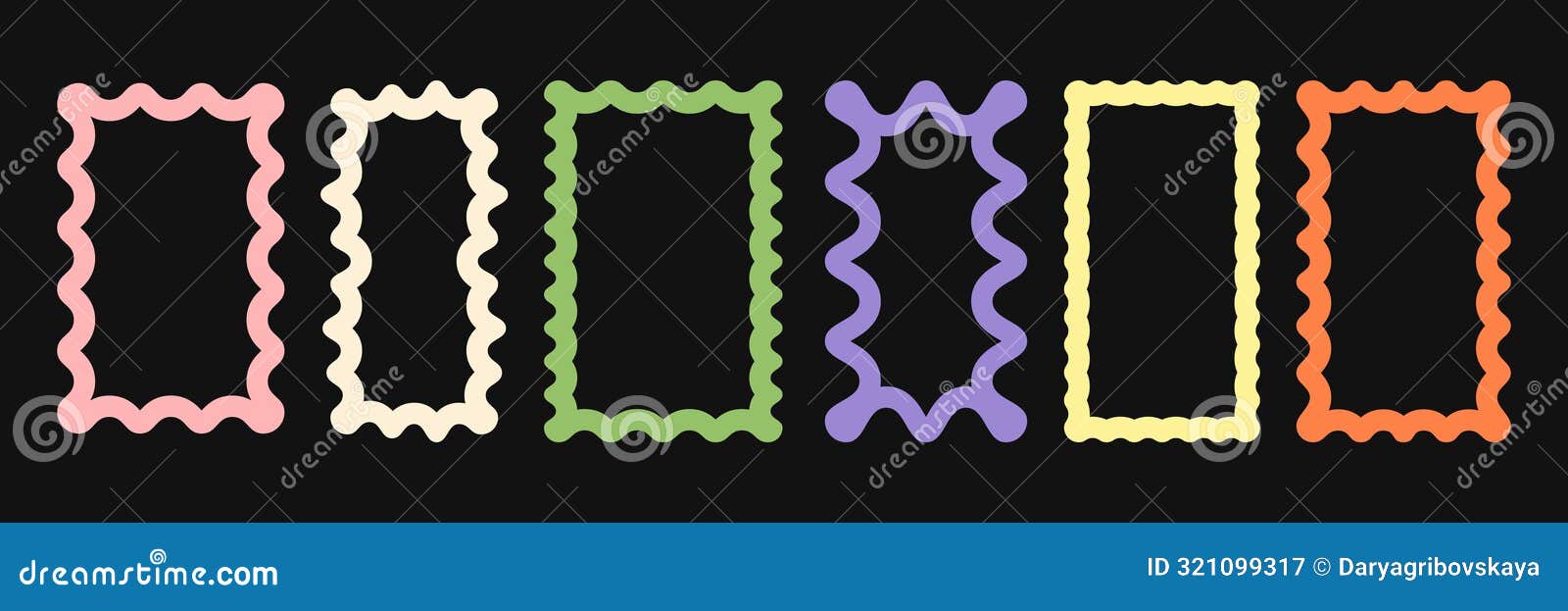 Color Squiggle Frames Set. Zigzag Wavy Edges, Retro Frames, Psychedelic ...