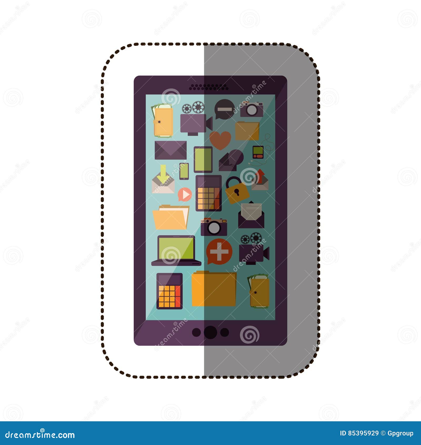 Color Sticker with Cell Phone with Screen Icons Stock Illustration ...