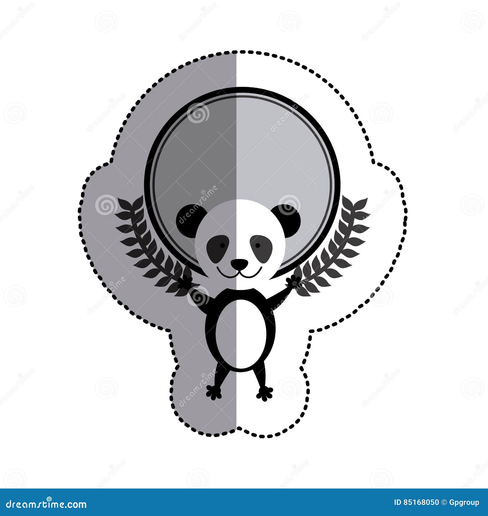 Color Sticker Circle with Panda Bear and Olive Branchs and Middle ...