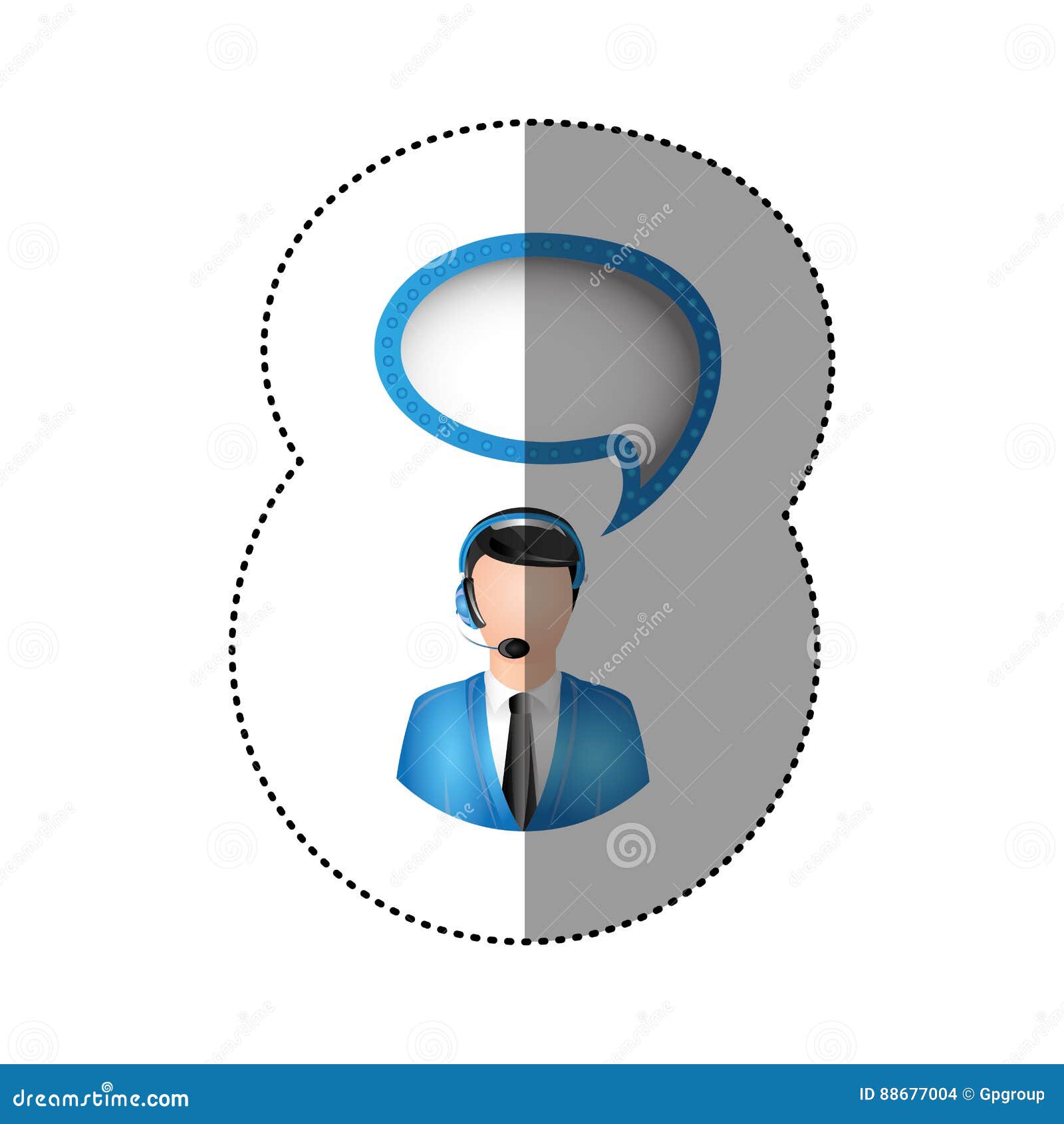 Color Sticker of Circular Frame with Man Call Center with Cloud Speech ...