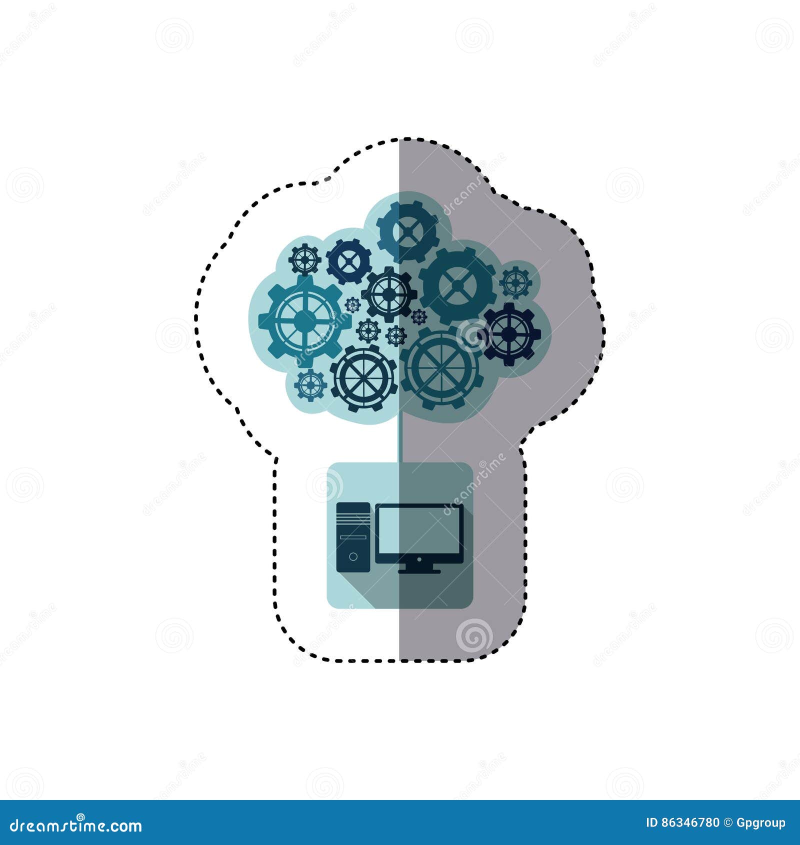 Color Sticker with Concept of Maintenance Service of Desktop Computer ...