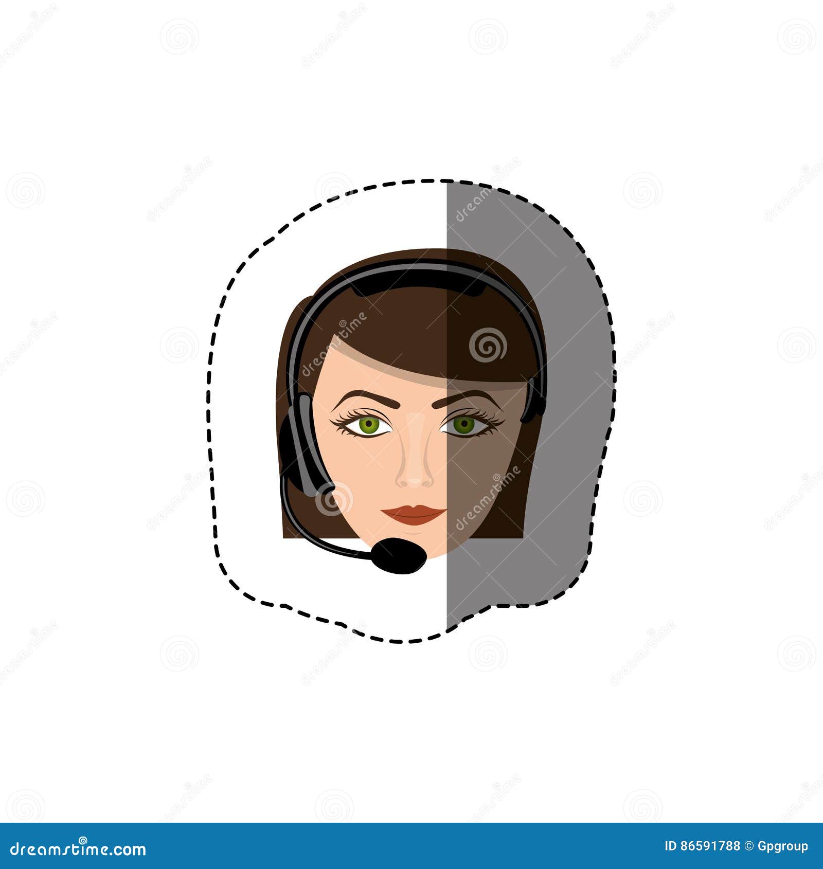 Color Sticker with Head of Female Customer Service Stock Illustration ...