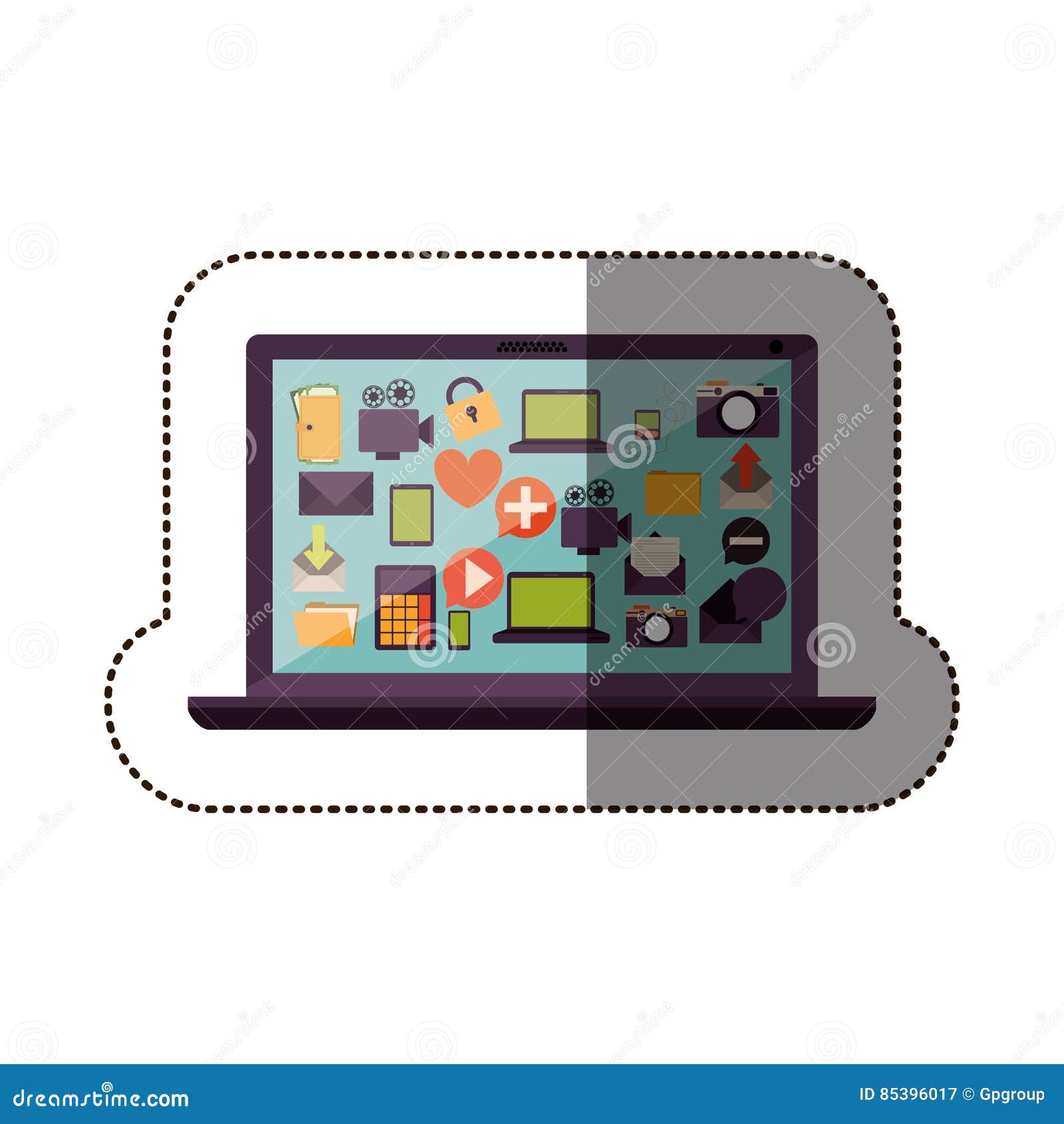 Color Sticker with Laptop Computer Screen Icons Stock Illustration ...