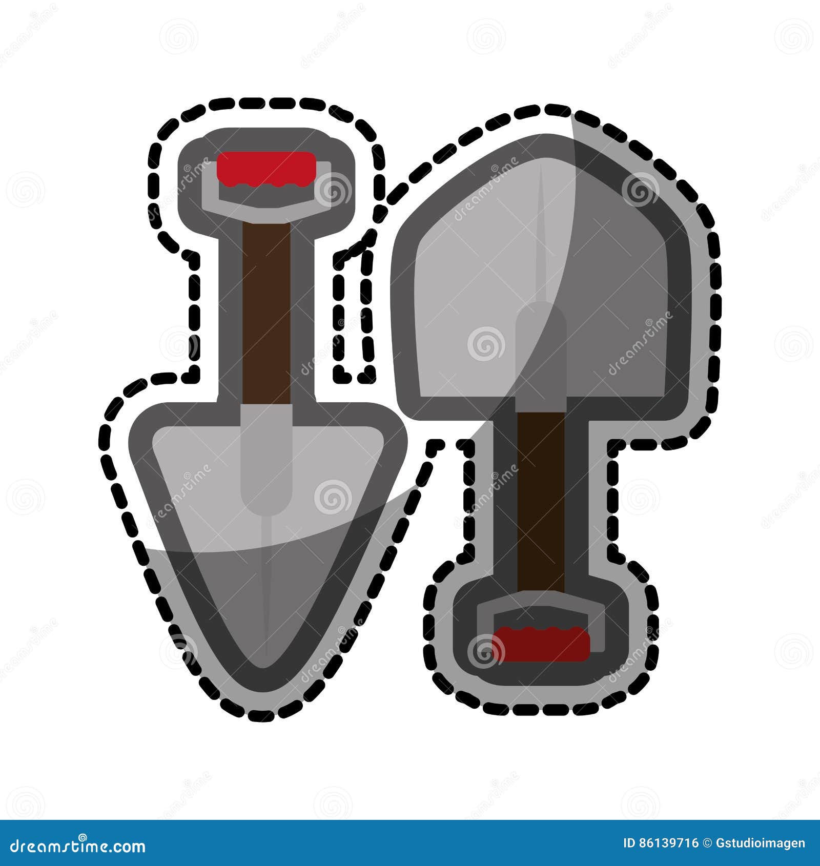 Color Sticker with Pair of Shovels Stock Vector - Illustration of ...