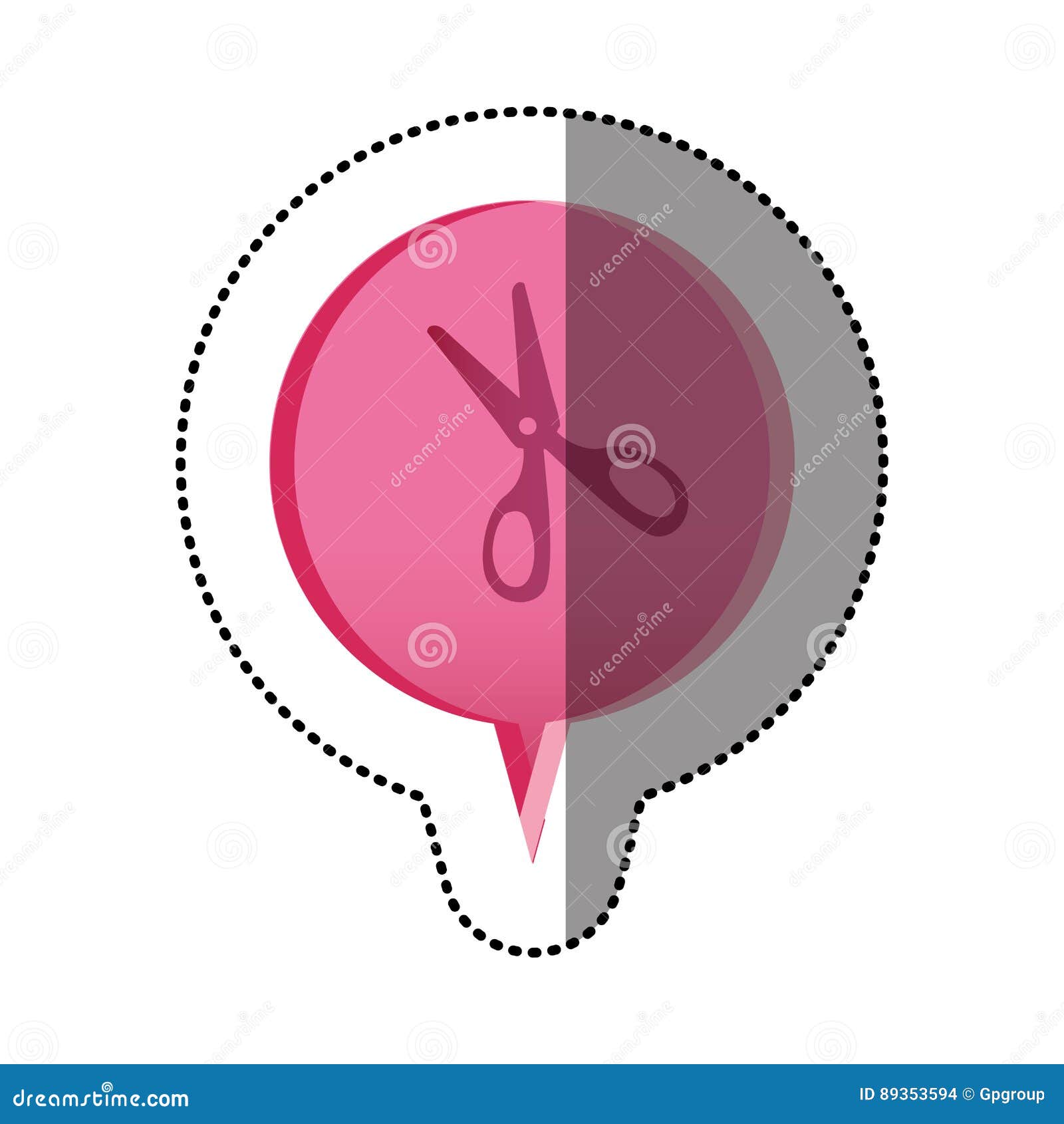 Color Sticker with Scissors Icon in Circular Speech Stock Illustration ...
