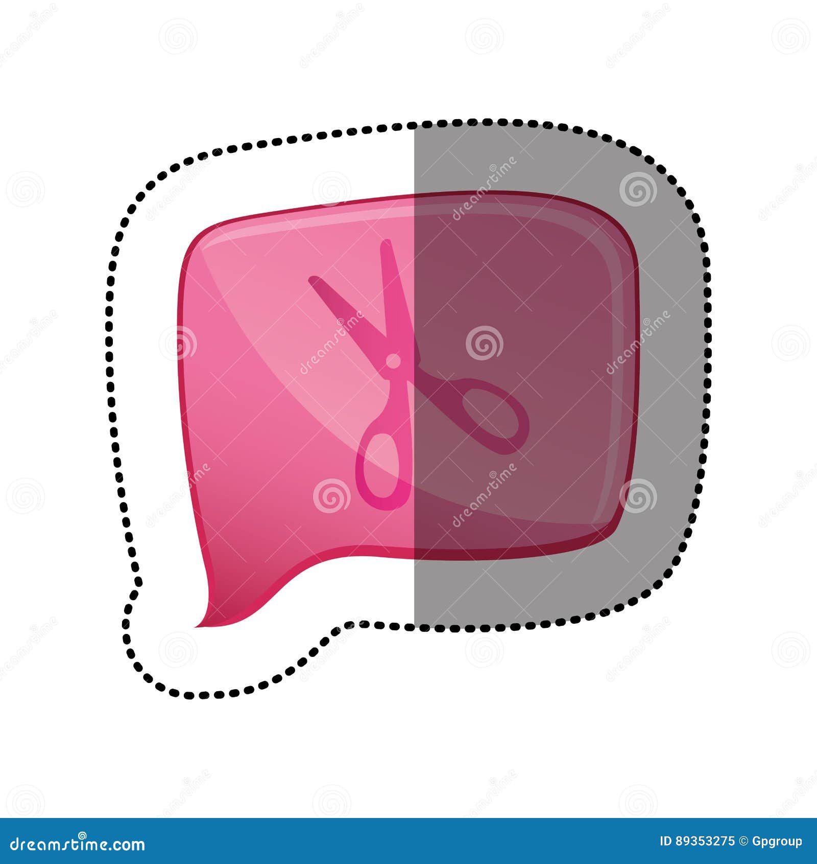 Color Sticker with Scissors Icon in Square Speech Stock Illustration ...