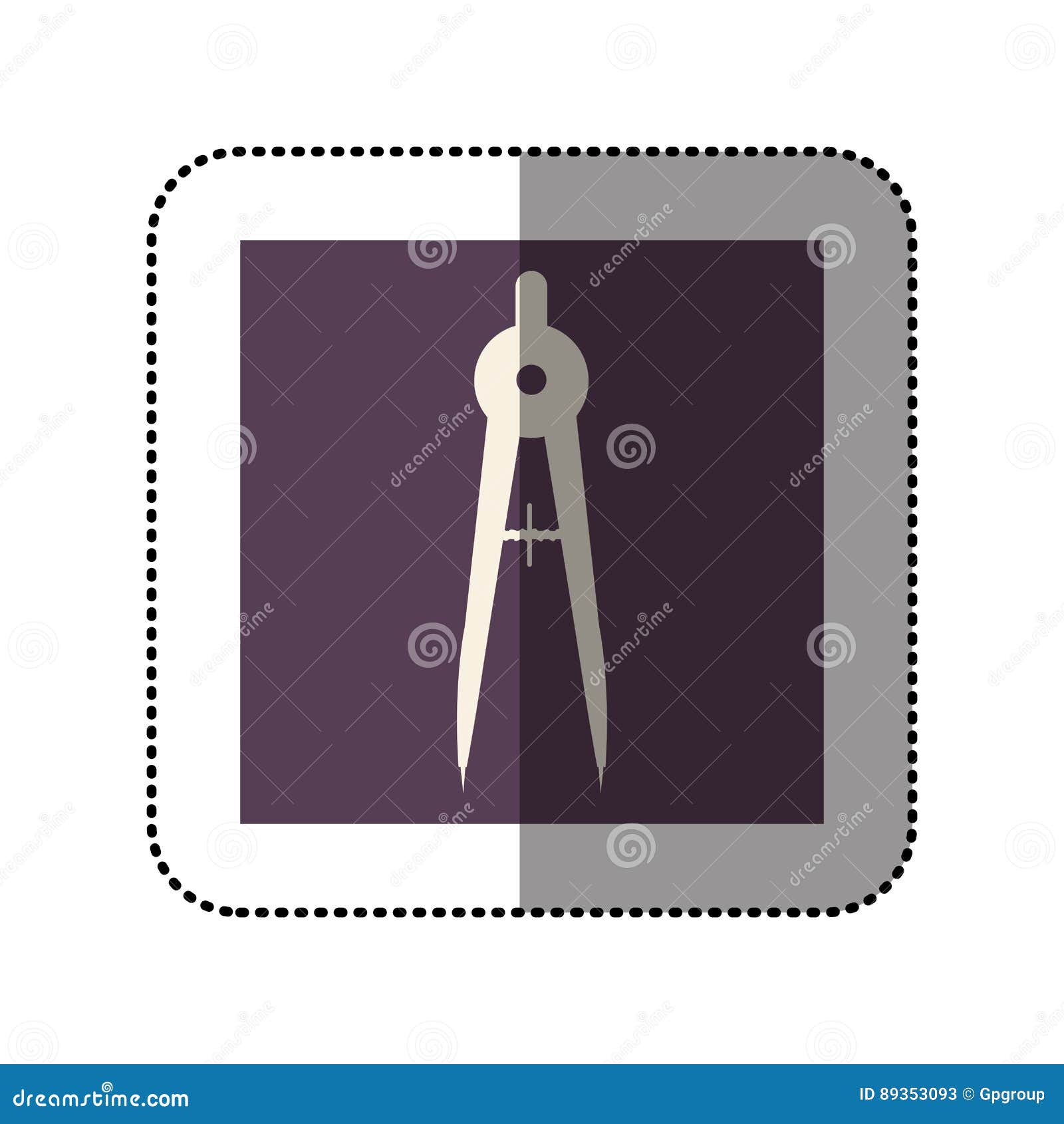 Color Sticker Square with Drawing Compass Icon Stock Illustration ...