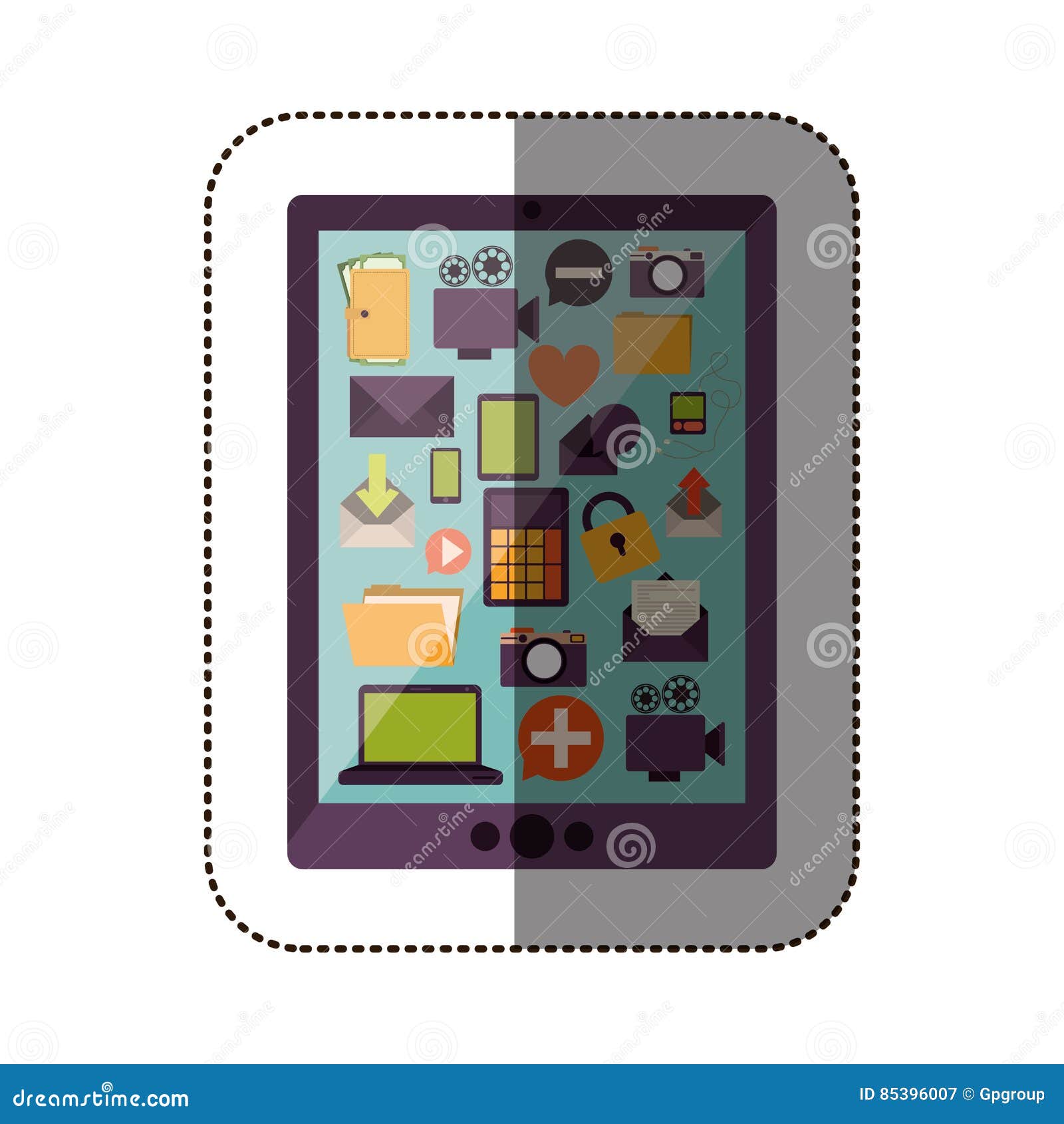 Color Sticker with Tablet with Screen Icons Stock Illustration ...