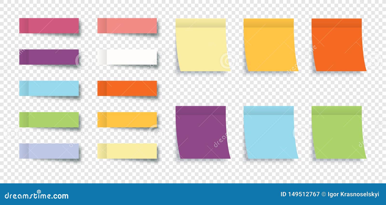 Color Sticky Notes with Post Note Stickers Isolated on Transparent ...