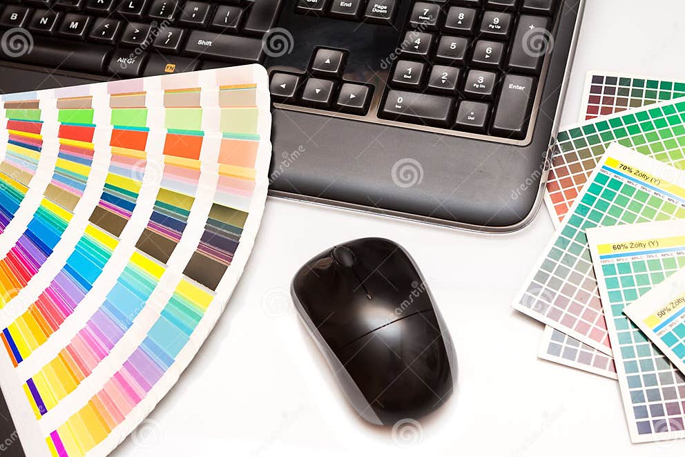 Color Swatches and Computer Keyboard, Mouse Stock Photo - Image of ...