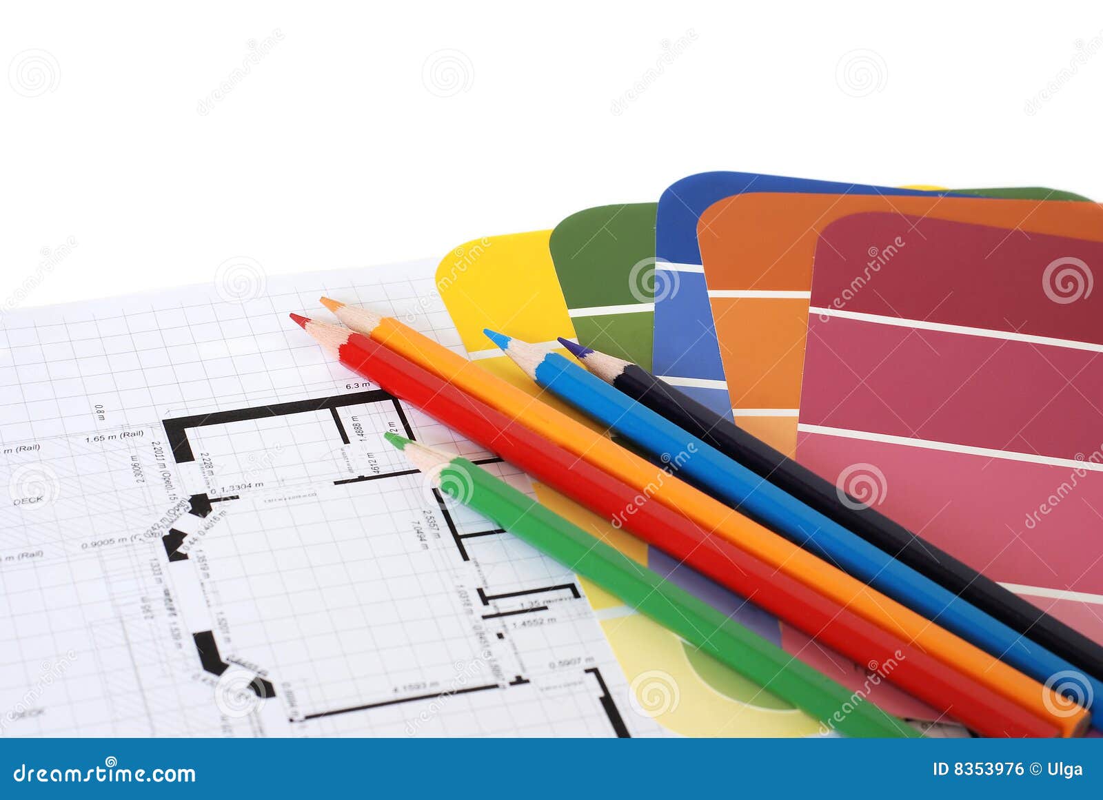 Color Swatches, Pencils and a Plan with Copy Space Stock Photo - Image ...