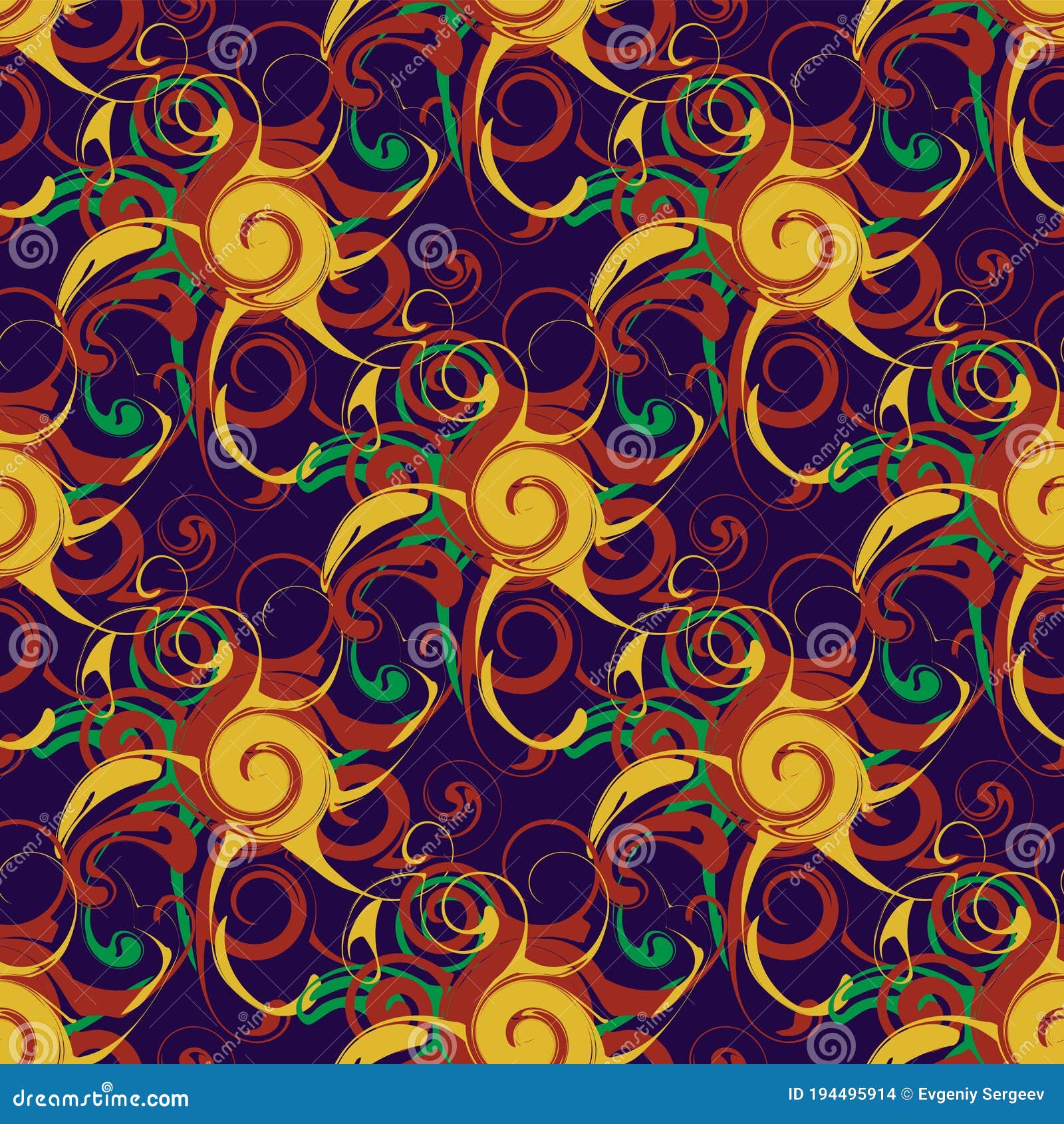 Color Swirls Seamless Pattern on Blue Background. Vector Image Stock ...