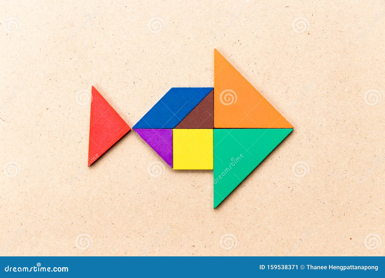 Color Tangram in Fish Shape on Wood Background Stock Image - Image of ...