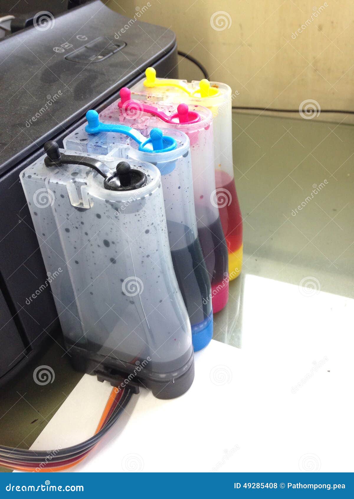 Color Tank on Inkjet Printer Stock Photo - Image of office, printer ...
