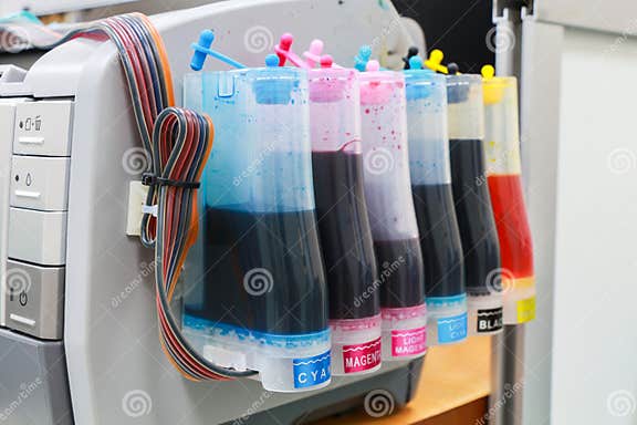 Color Tank on Inkjet Printer Stock Photo - Image of print, cartridge ...