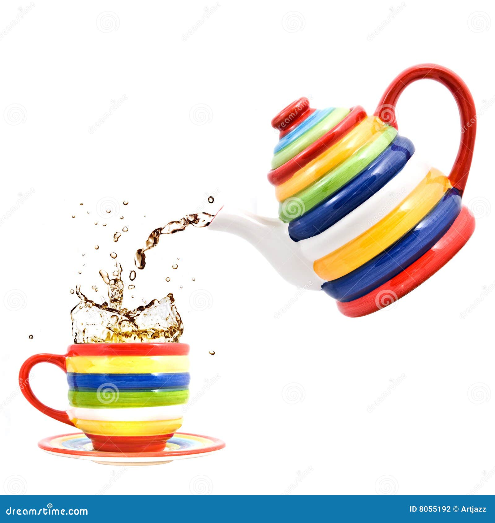 Color Teapot with Cup and Splash of Tea Stock Photo - Image of ceramics ...