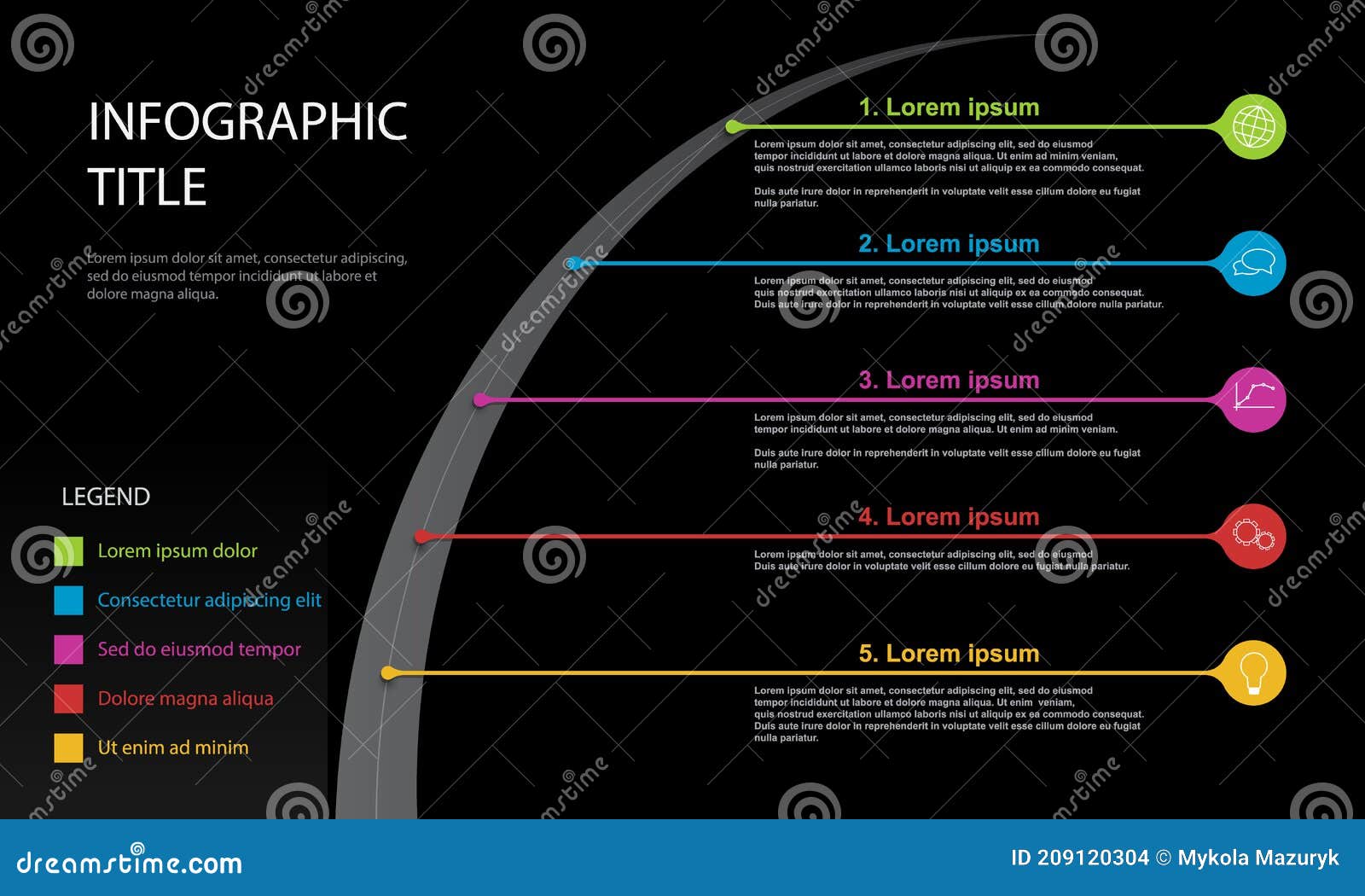 Color Template Infographic on Black Background Stock Vector ...