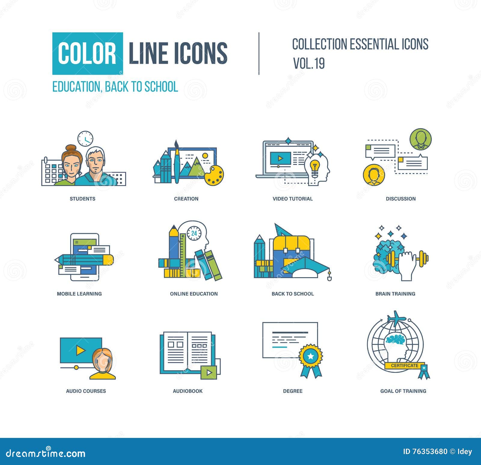 Color thin Line icons set. stock vector. Illustration of book - 76353680