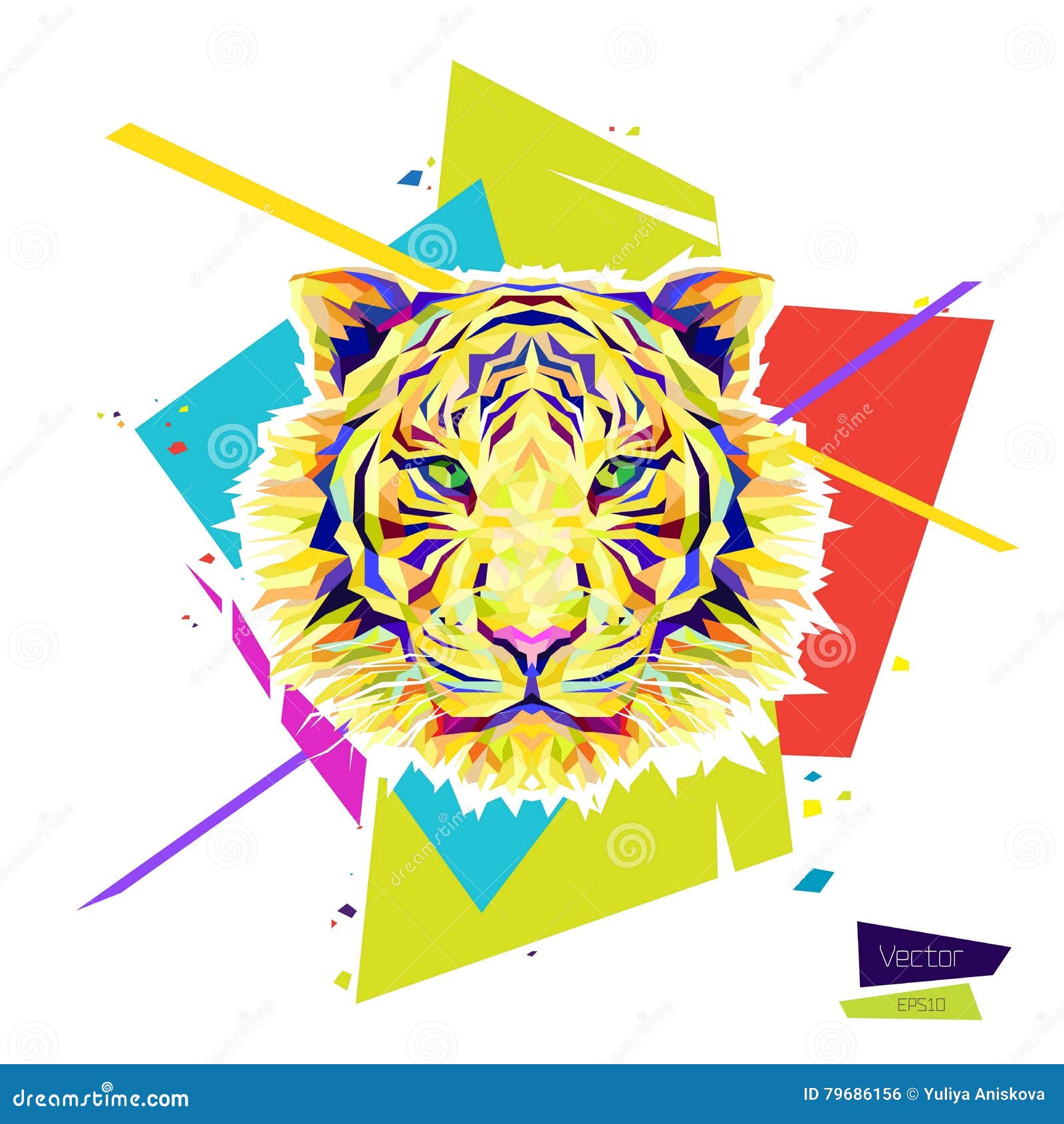 Color tiger head. stock vector. Illustration of poly - 79686156