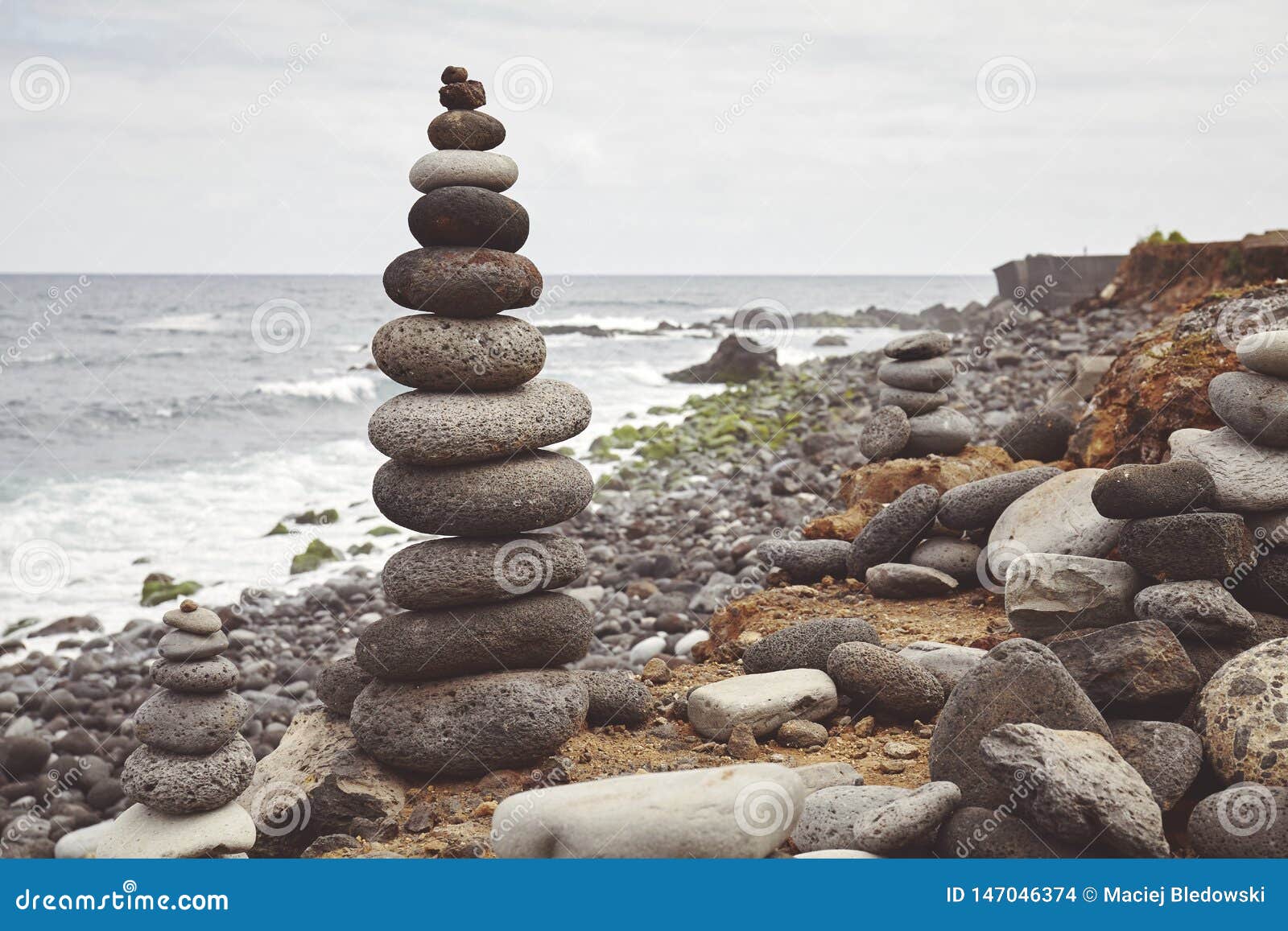 Color Toned Picture of a Stone Stack on a Beach Stock Photo - Image of ...