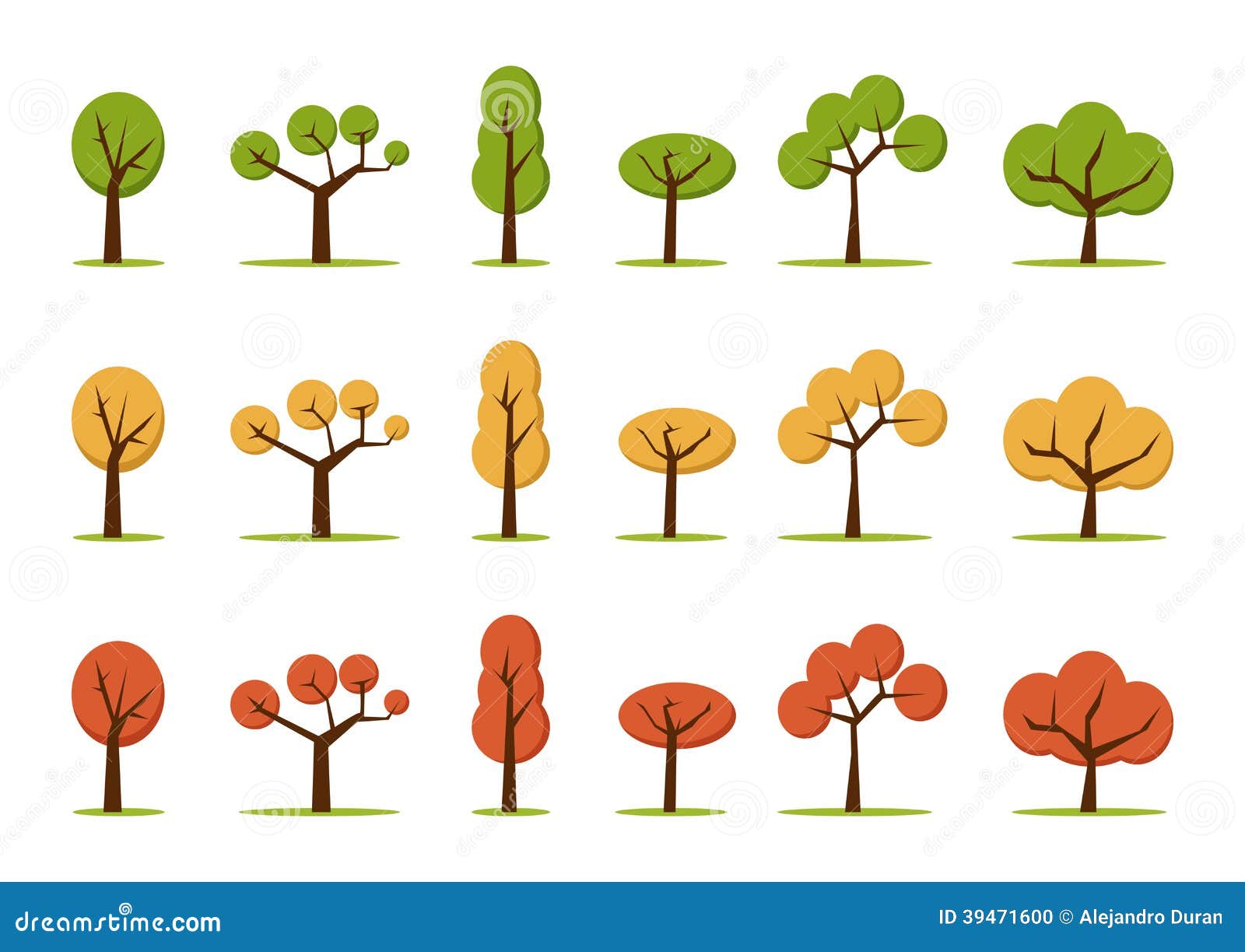 Color trees set stock vector. Illustration of cartoon - 39471600