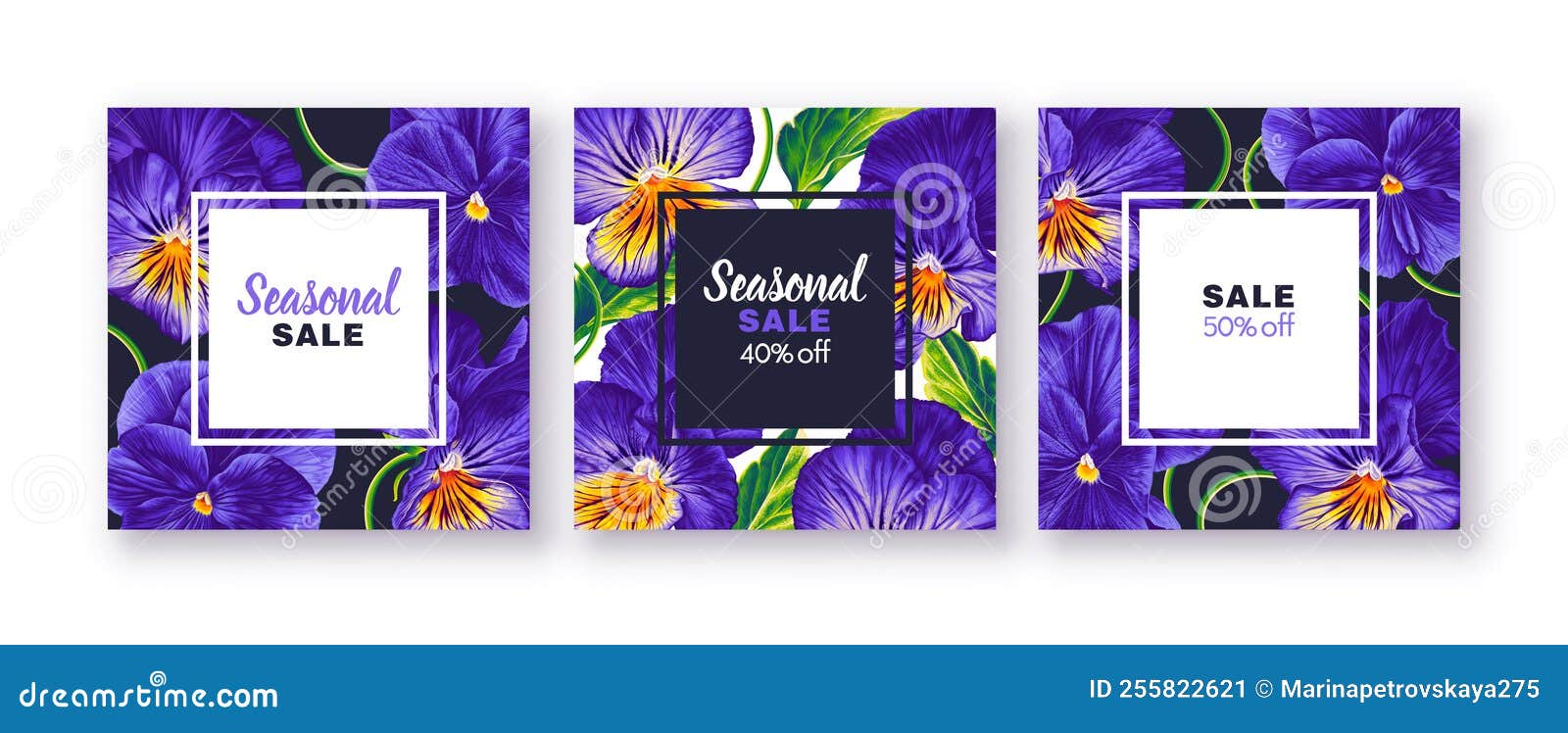 Set of Square Cards with Vector Floral Design. Stock Vector ...