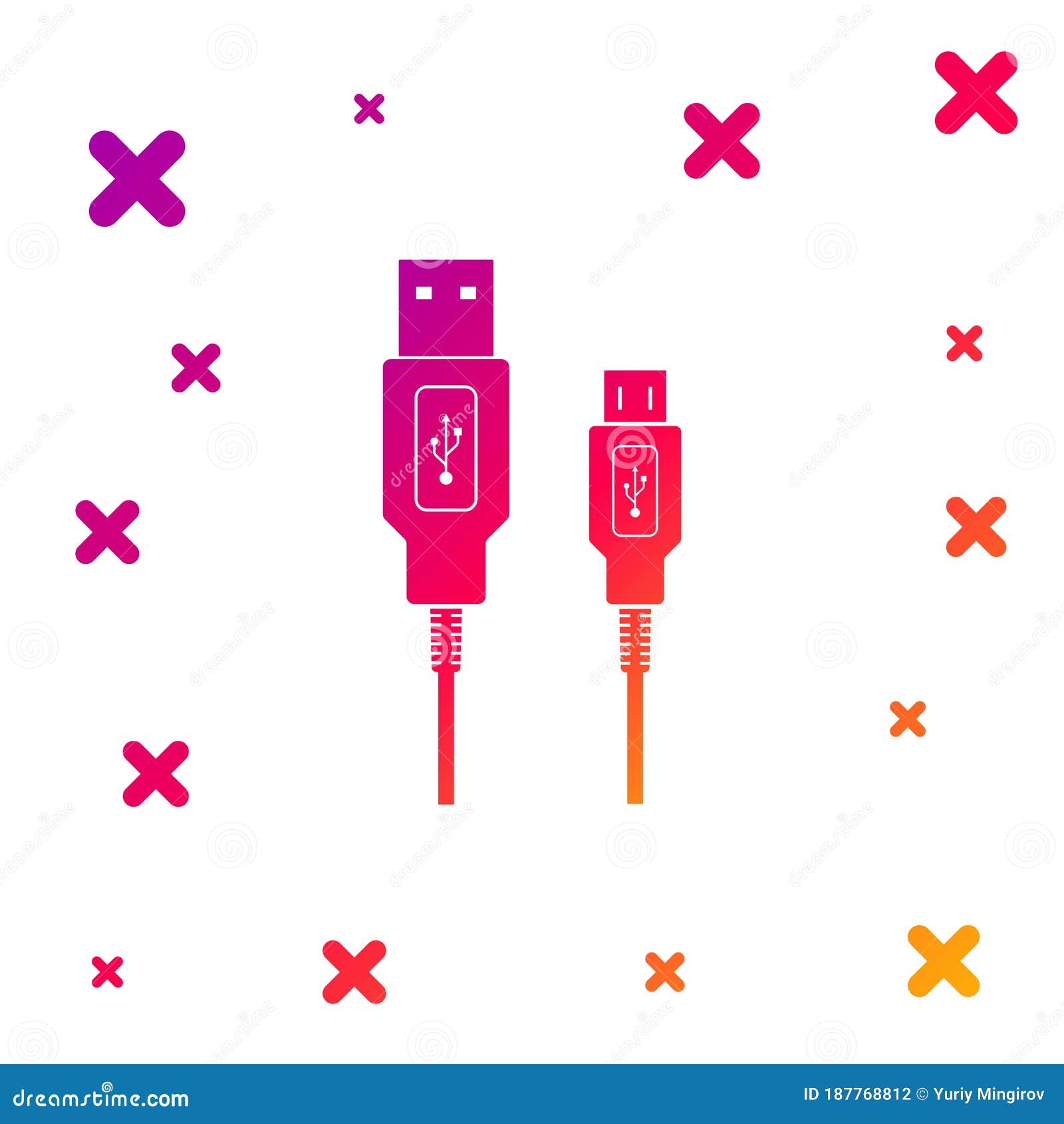 Color USB Micro Cables Icon Isolated on White Background. Connectors ...