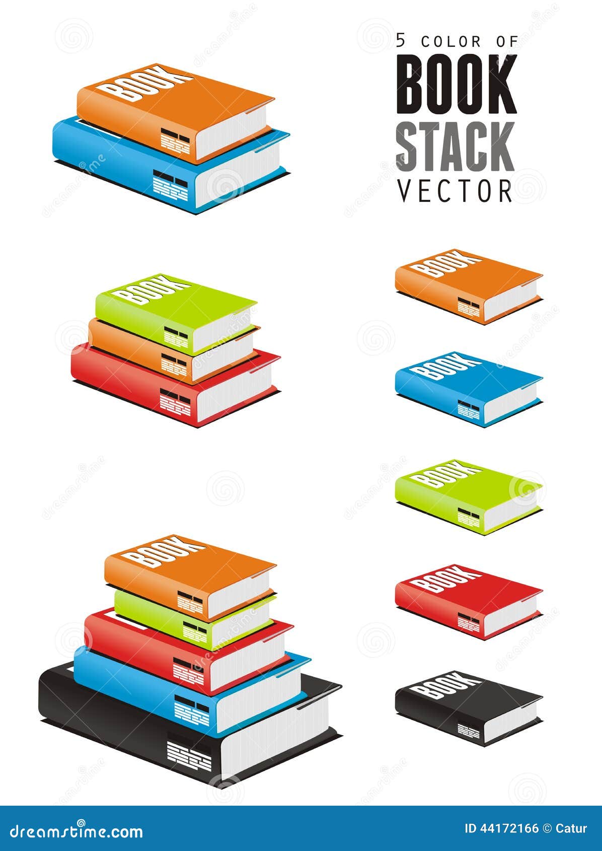 5 Color Of Vector Book Stack Stock Vector - Image: 44172166